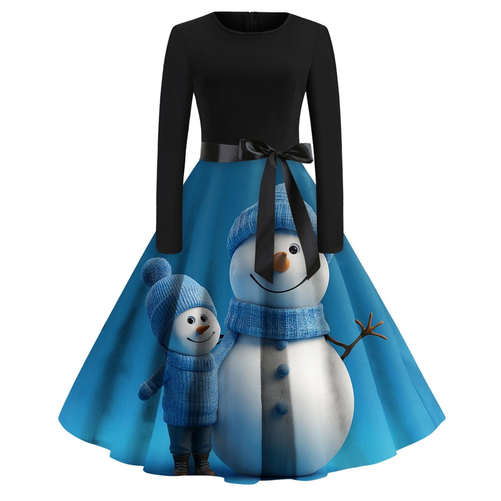 Sailboat Womens Dresses for Christmas Long Sleeve Snowman Flare Fit ...