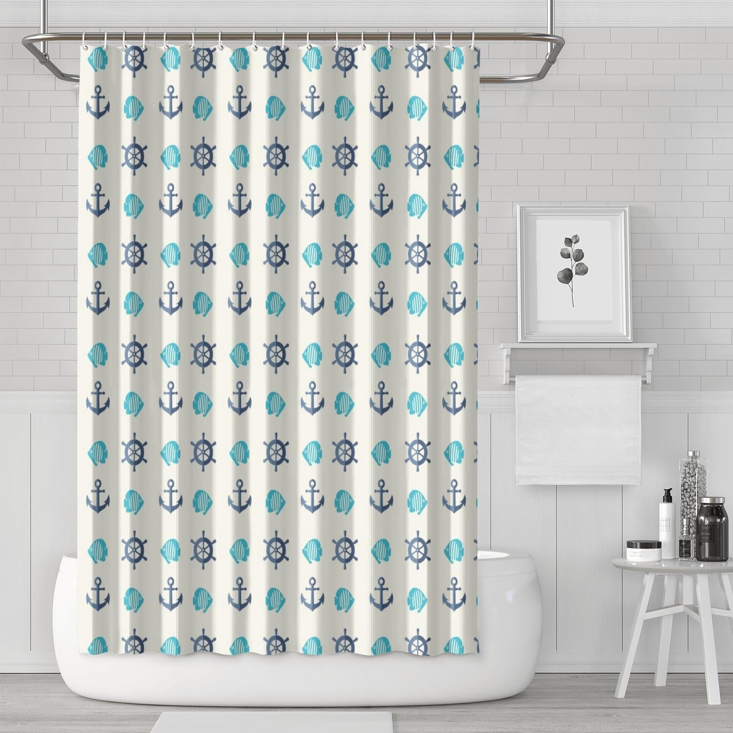 Sailboat and Anchor Nautical Bathroom Shower Curtain 72x72 Inch ...