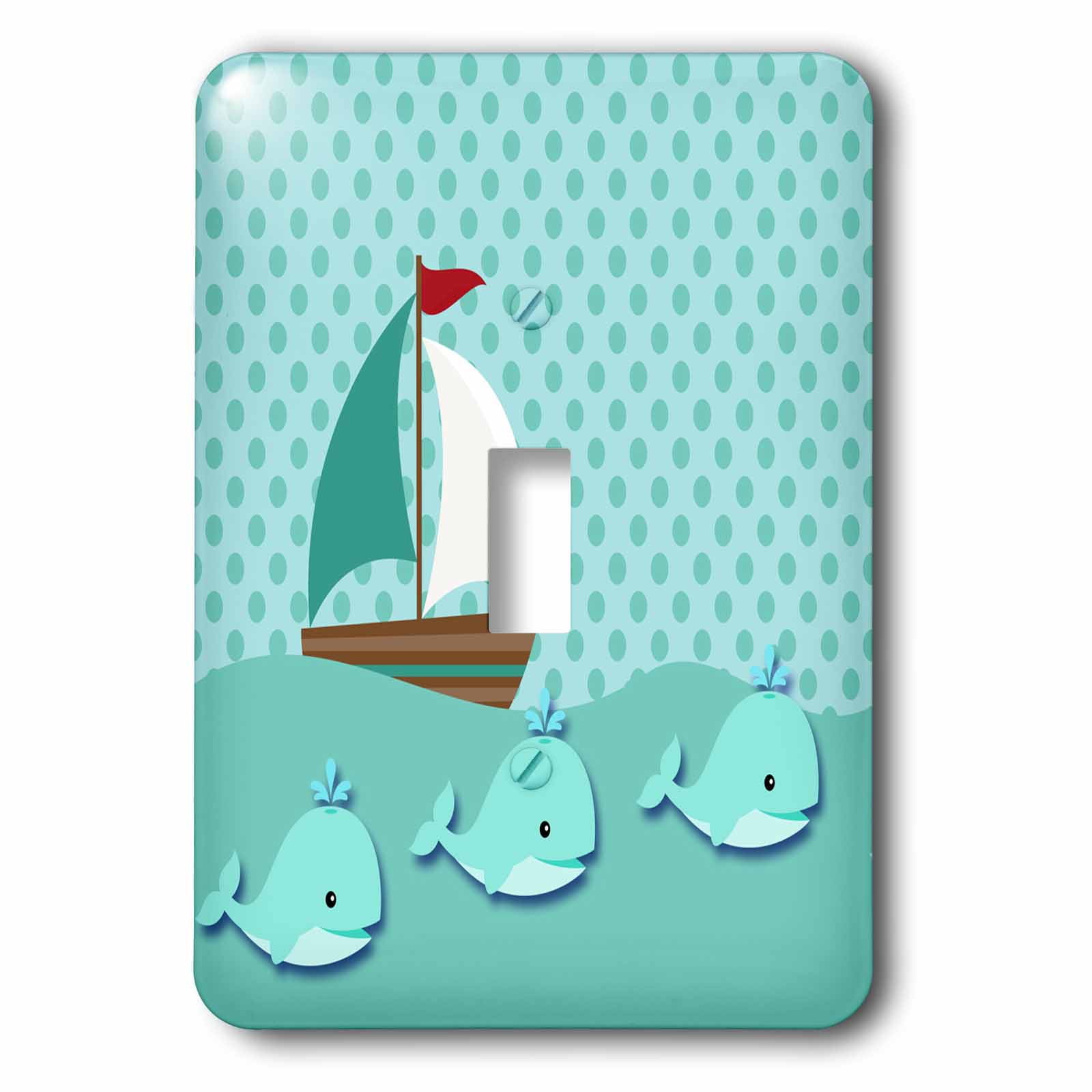 3dRose, Sailboat and Whales in Teal Cute Baby Design, single toggle ...