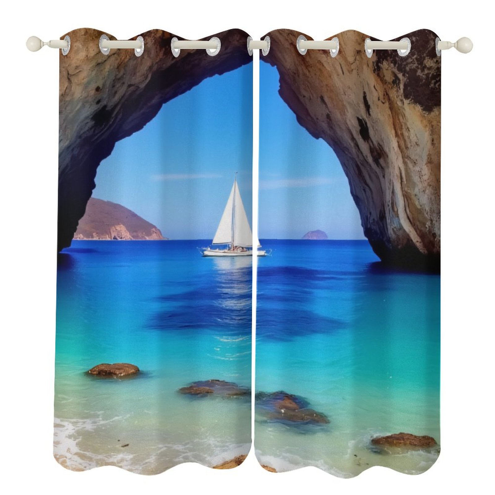 Sailboat in Cave Entrance 2 Panels Curtains for Bedroom Living Room ...