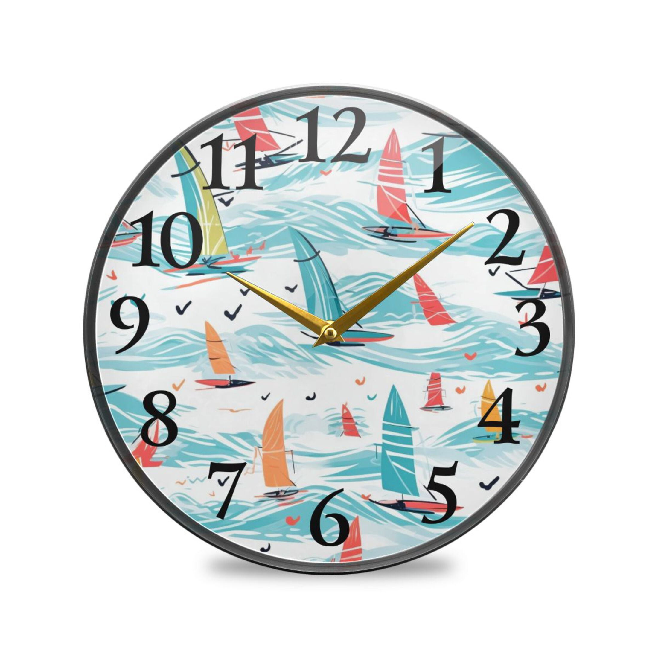 Sailboat on Sea Wall Clocks Battery Operated 11.9 Inch Round Clock ...