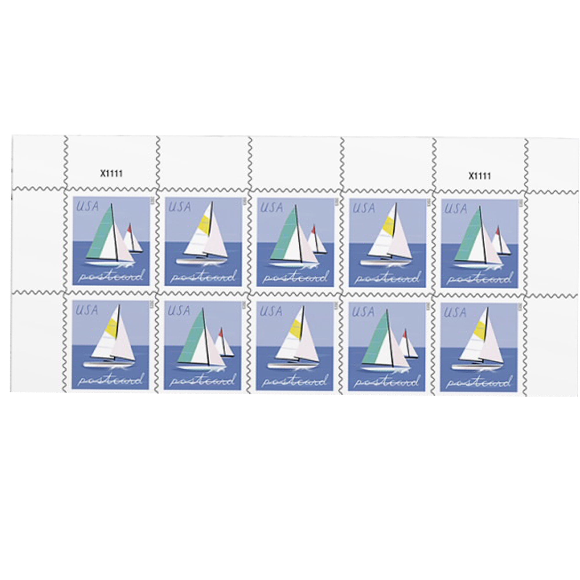 Sailboats POSTCARD RATE USPS Forever Postage Stamps Strip of 10 US ...