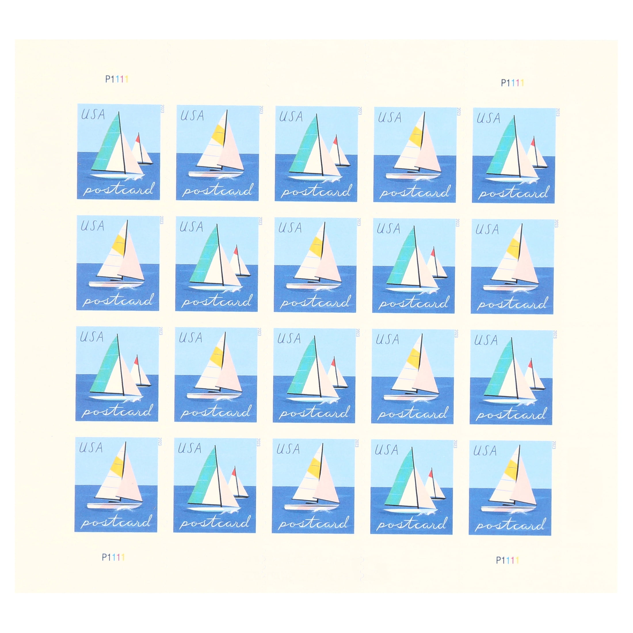 USPS Sailboats Postcard Rate Forever Stamps, Sheet of 20, Self-Adhesive ...