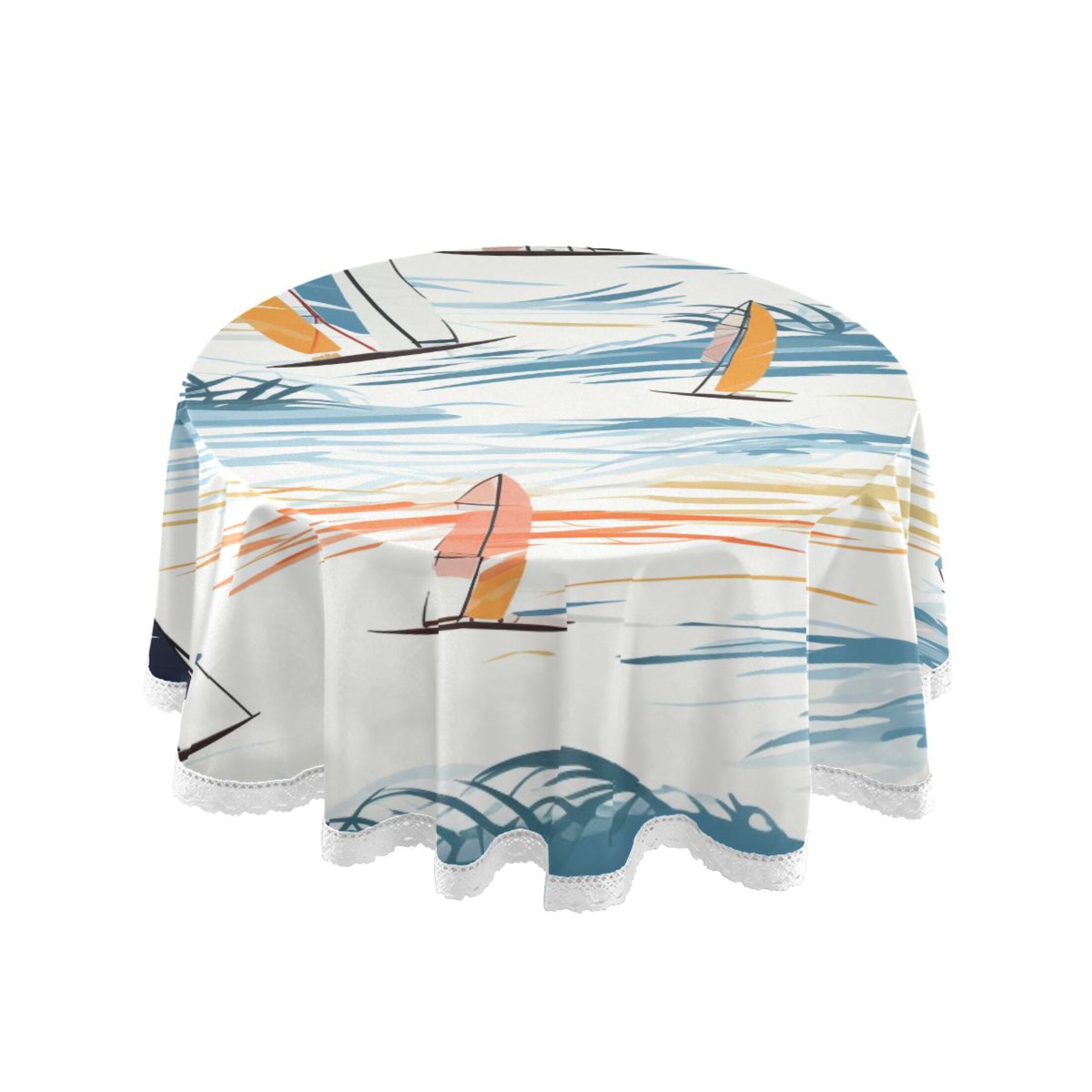 Sailboats Round Tablecloth 60" Reusable Circle Table Cover Washable ...