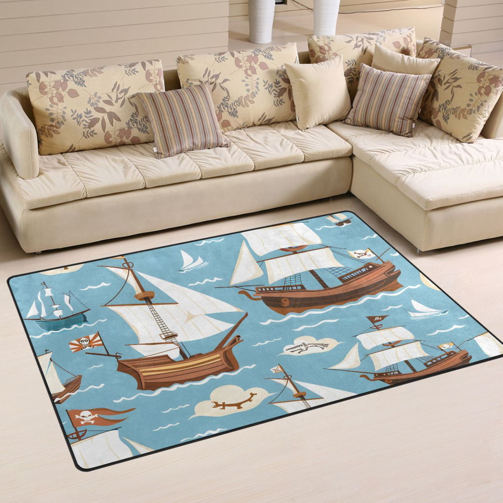 Sailboats Sea Area Rug Washable Floor Carpet Mat 60 x 39 inch for ...