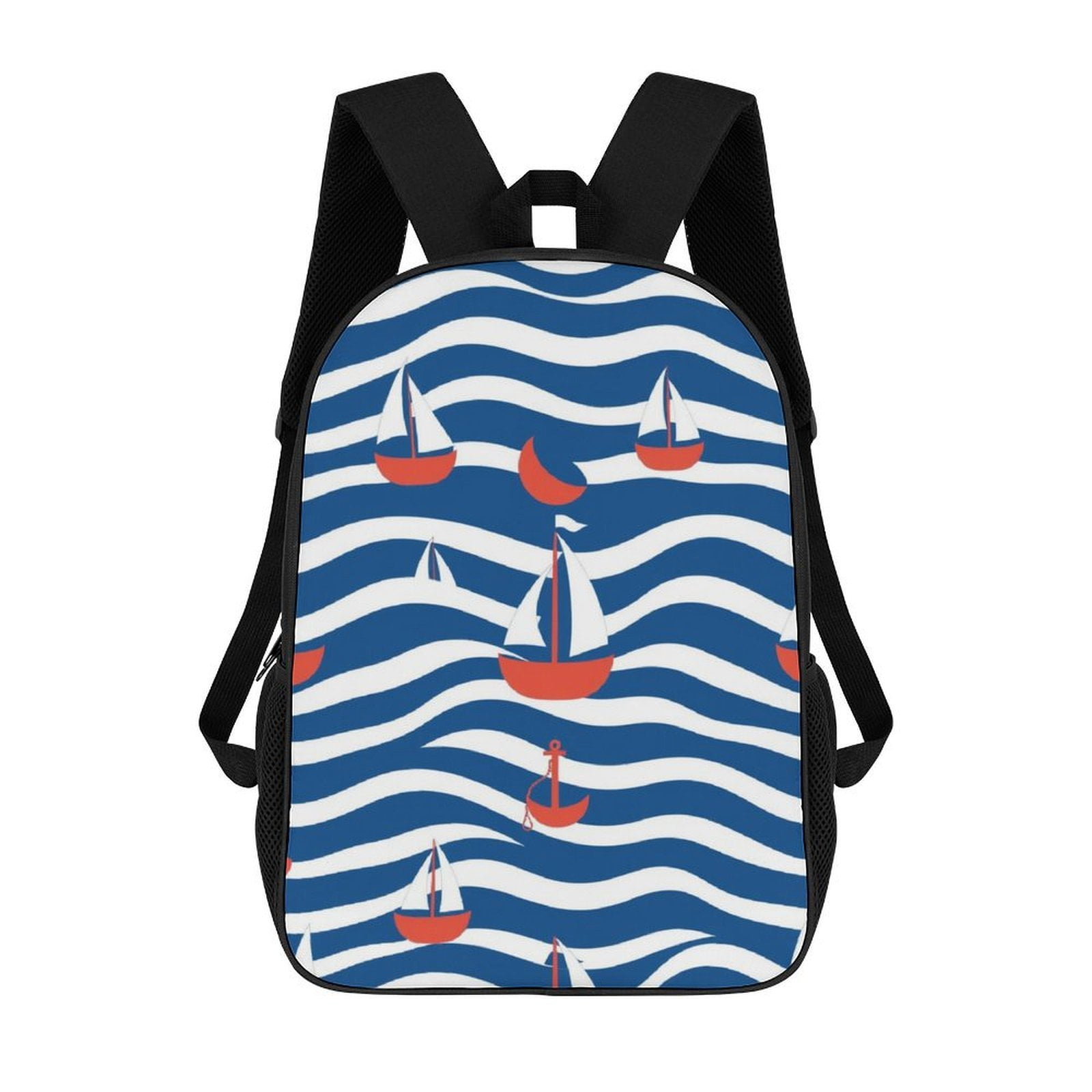 Sailboats Wavy Ocean Backpack Printed Zipper Backpack Book Bag 17 Inch ...