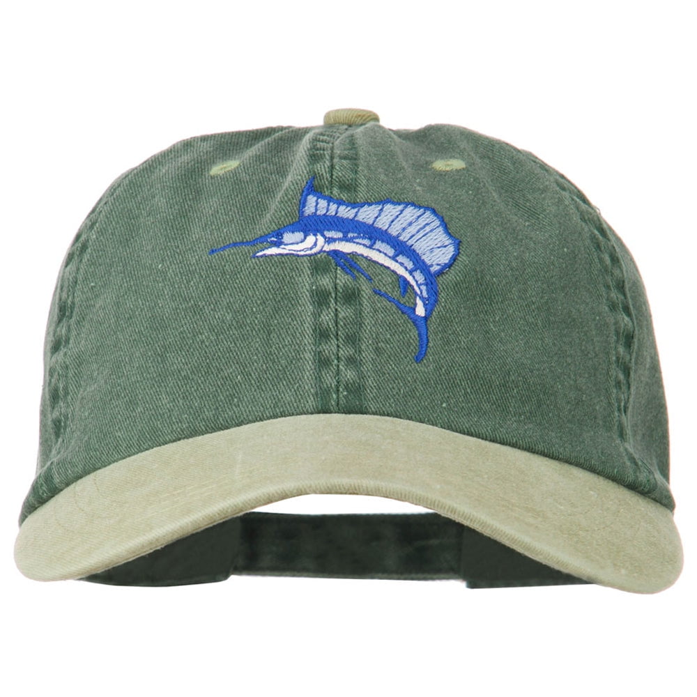 Sailfish Embroidered Two Toned Washed Cap - Khaki Green OSFM - Walmart.com
