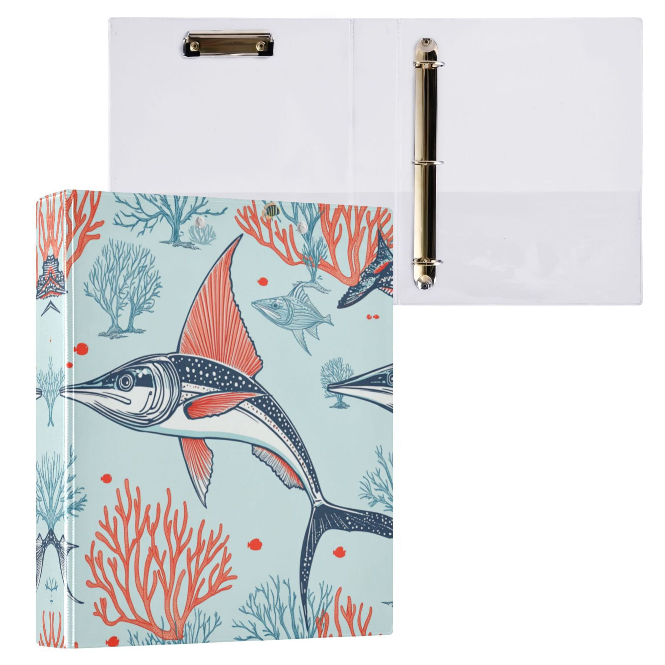 Sailfish and Coral Reef 3 Ring Hardcover Binders 1.5in Round Rings for ...