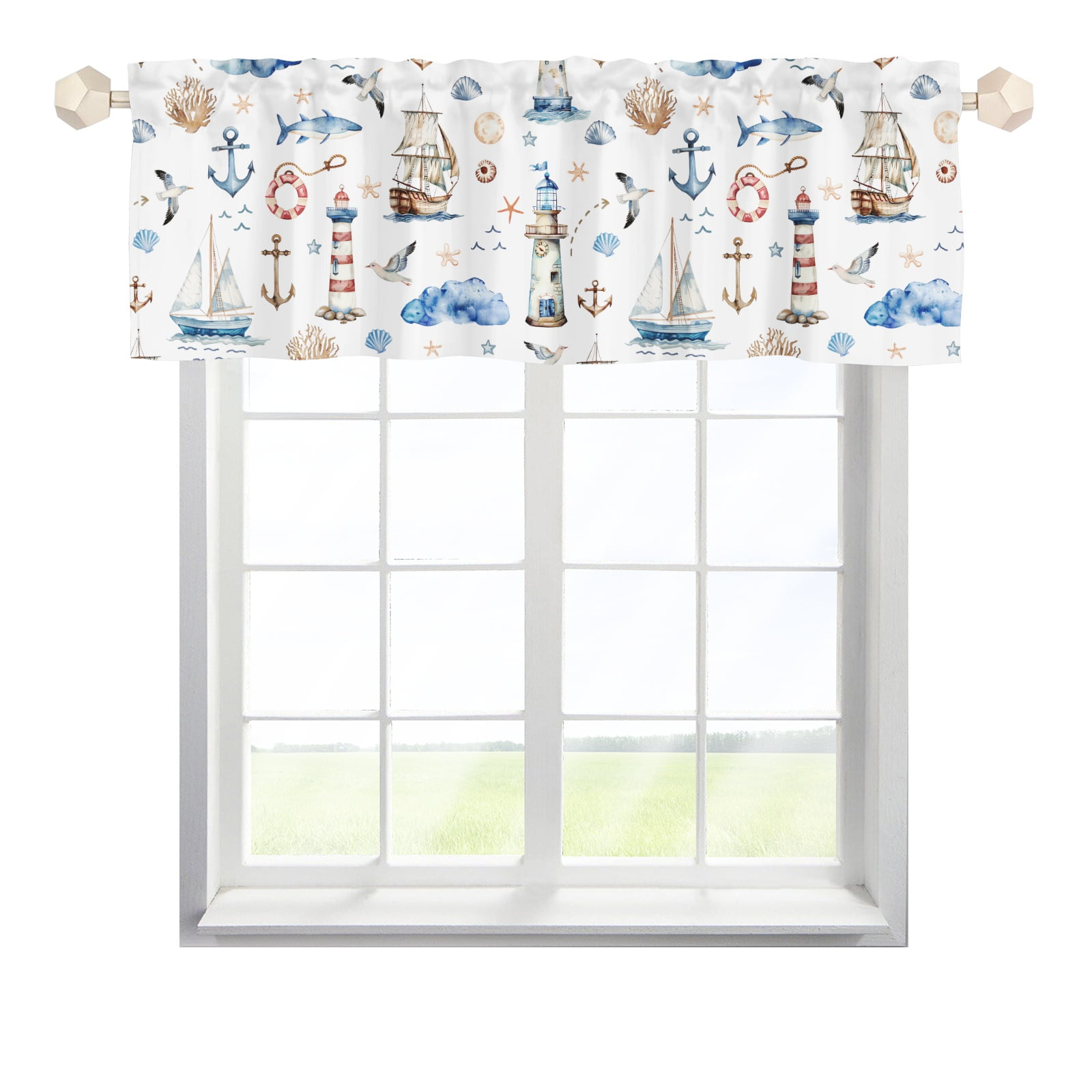 Sailing Adventures Nautical Ocean Valances Rod Pocket Boats Anchors ...