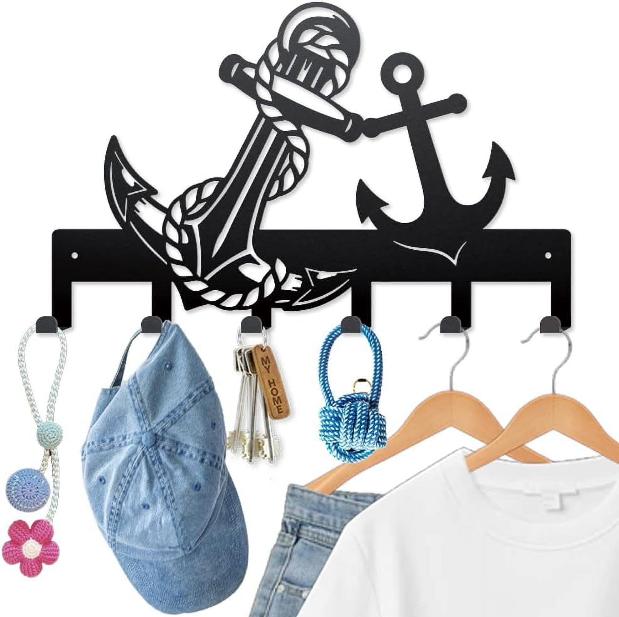 Sailing Anchors Metal Key Hook Sailor Rope Coat Rack Wall Mounted 15.7× ...