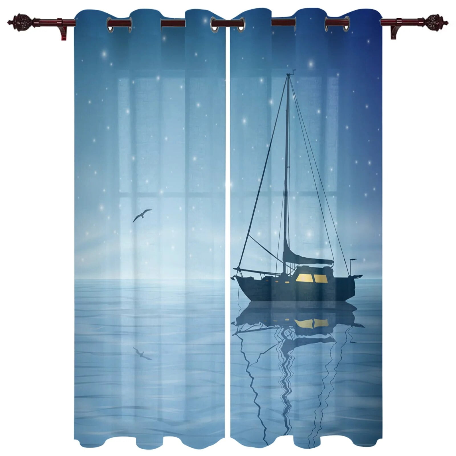Sailing Boat Night Sky Sea Luxury Curtains for Living Room Drapes In ...