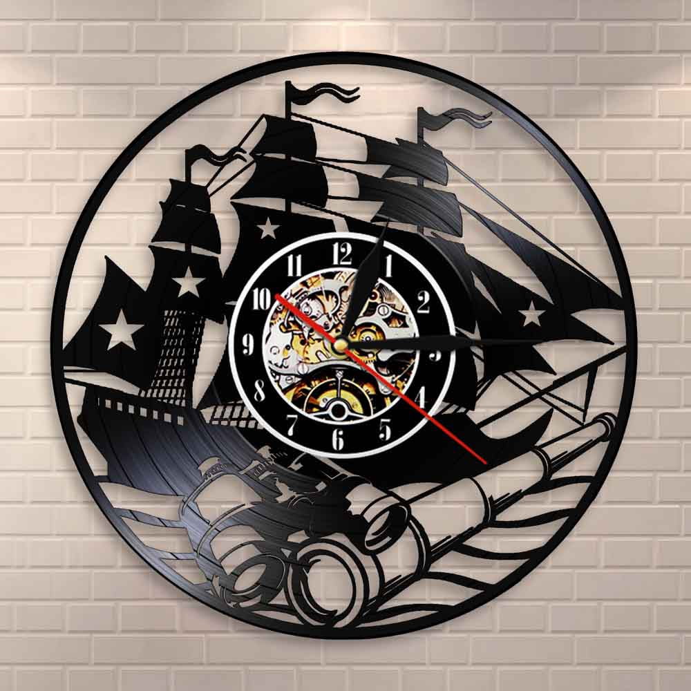 Sailing Boat Wall Art Yacht Design Home Deor Wall Clock Vintage Ship ...