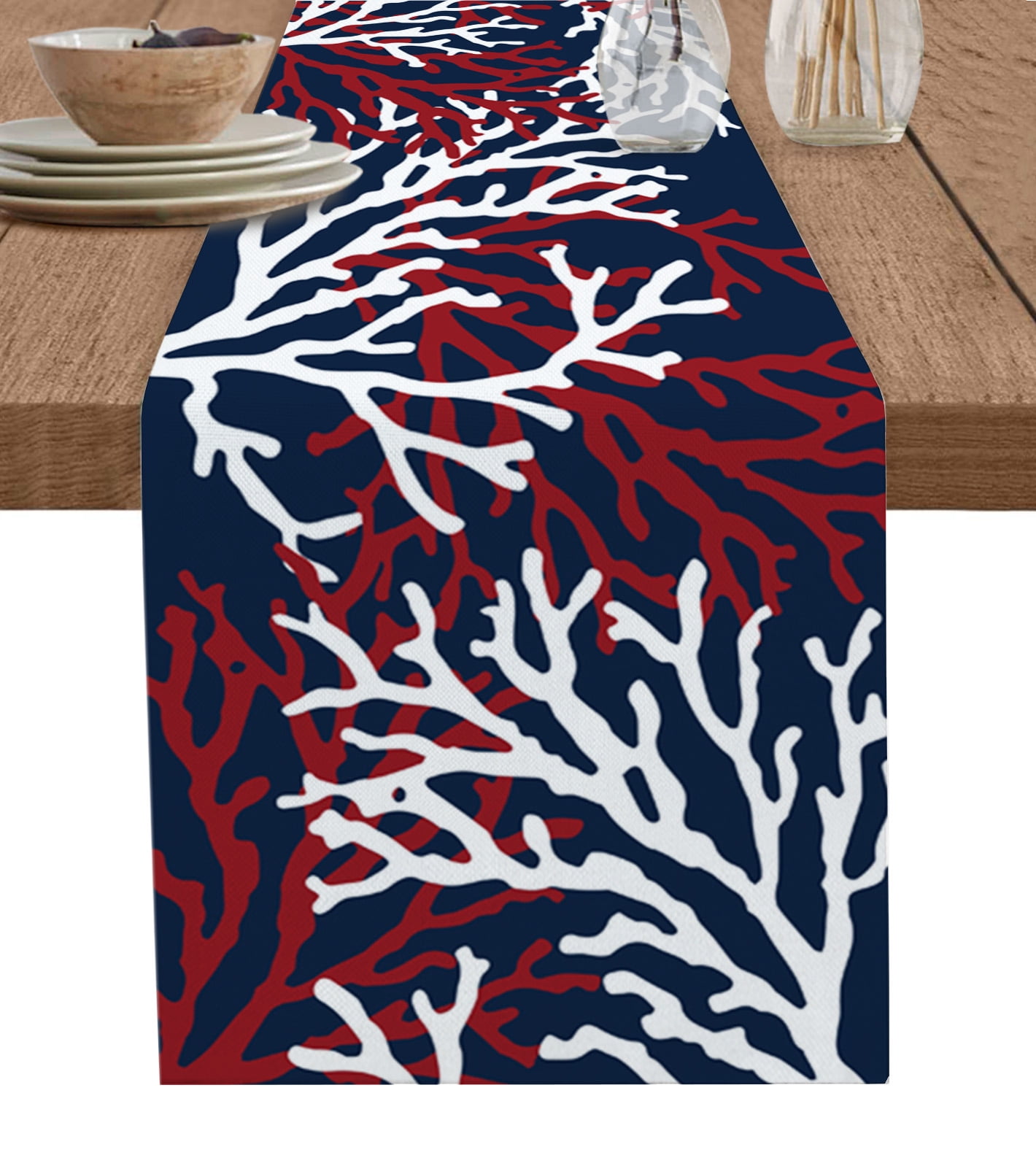 Sailing Marine Life Beach Coral Navy Blue Table Runner ration Home r ...