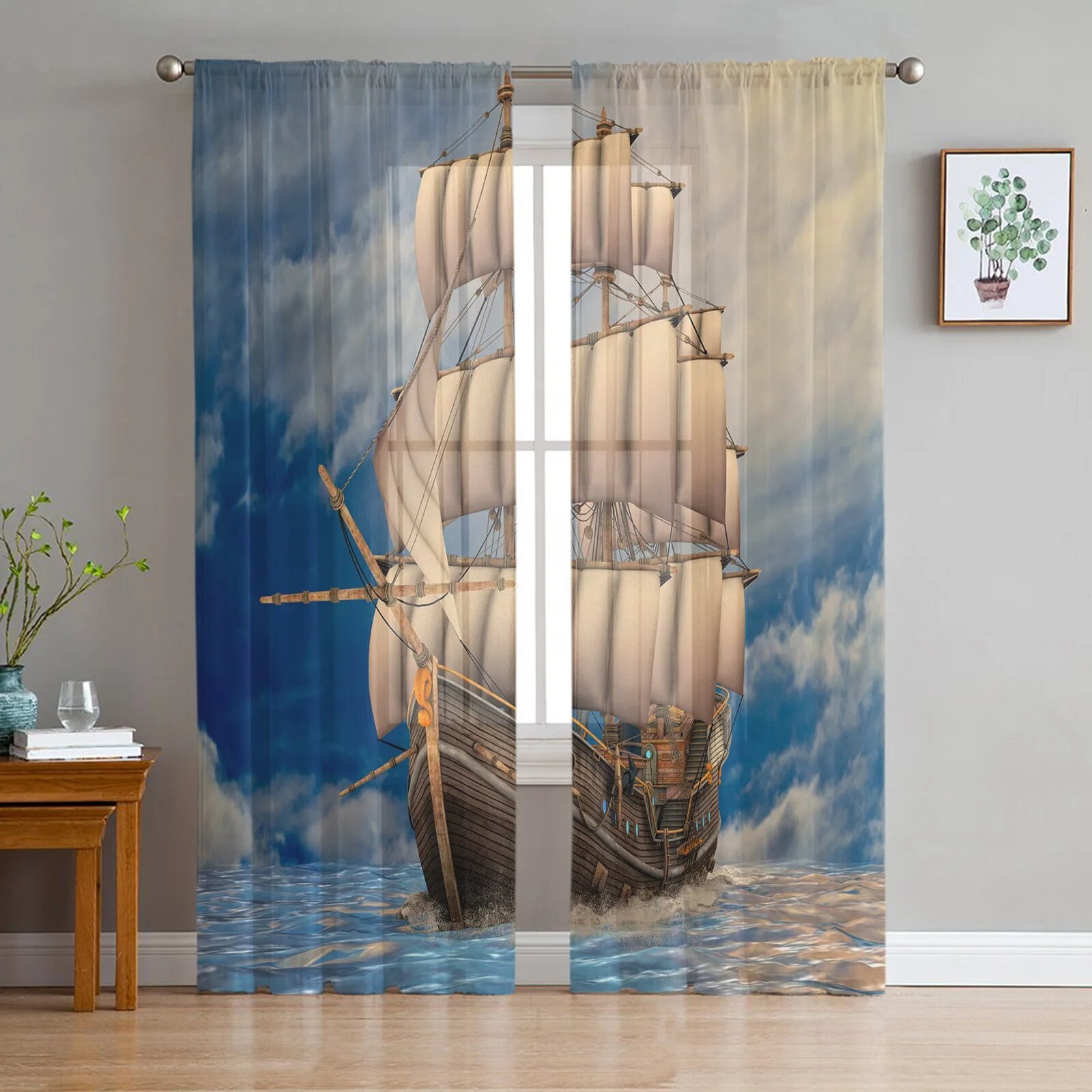 Sailing Pirate Adventure Sheer Window Curtains for Bedroom The Living ...