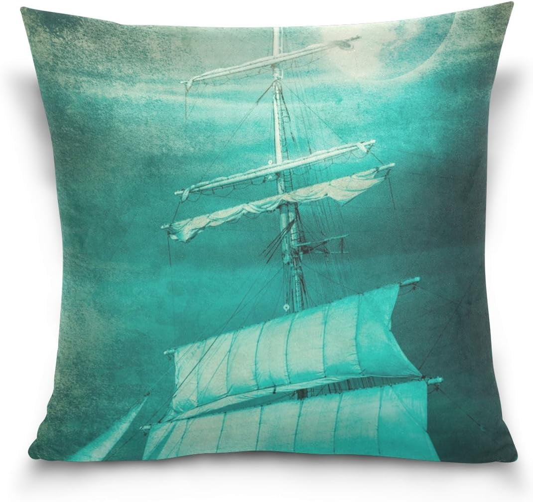 Sailing Pirate Ship Velvet Plush Throw Pillow Cushion Case Cover - 20 ...
