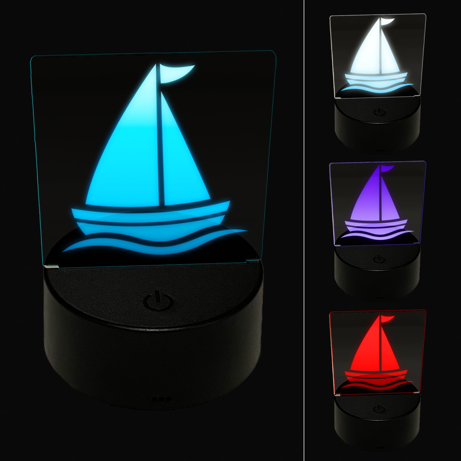 Sailing Sailboat LED Night Light Sign 3D Illusion Desk Nightstand Lamp ...