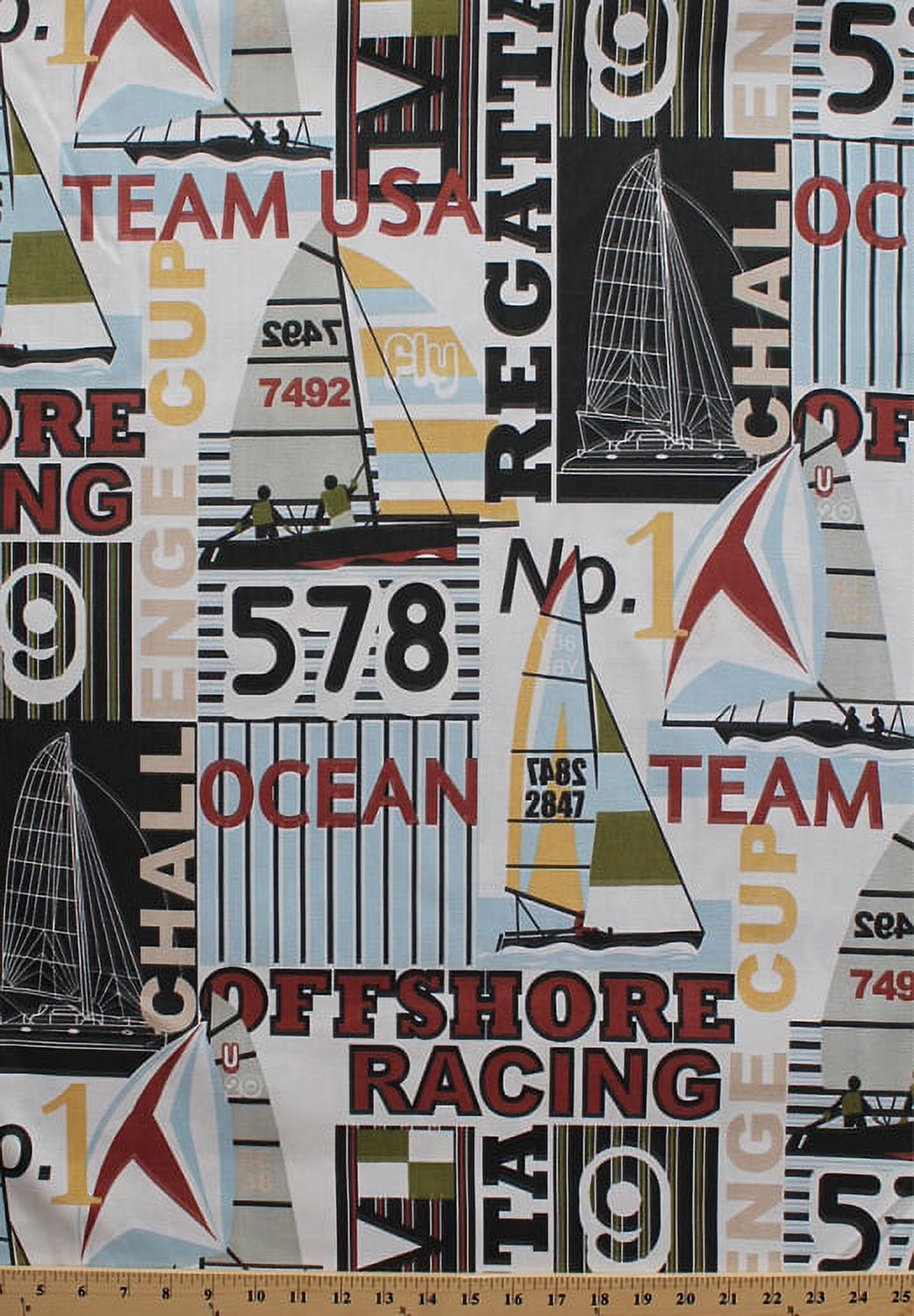 Sailing Sailboats Offshore Racing Regattas Ocean Teams 44" Wide Cotton ...