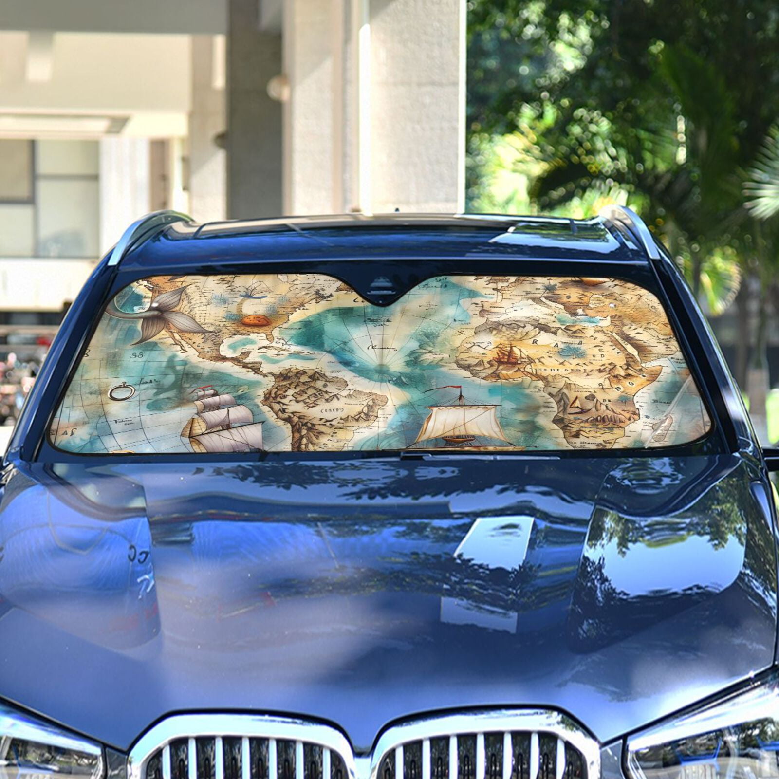 Sailing Ship Boat Map Mermaid Automotive Front Car Windshield Sun Shade ...