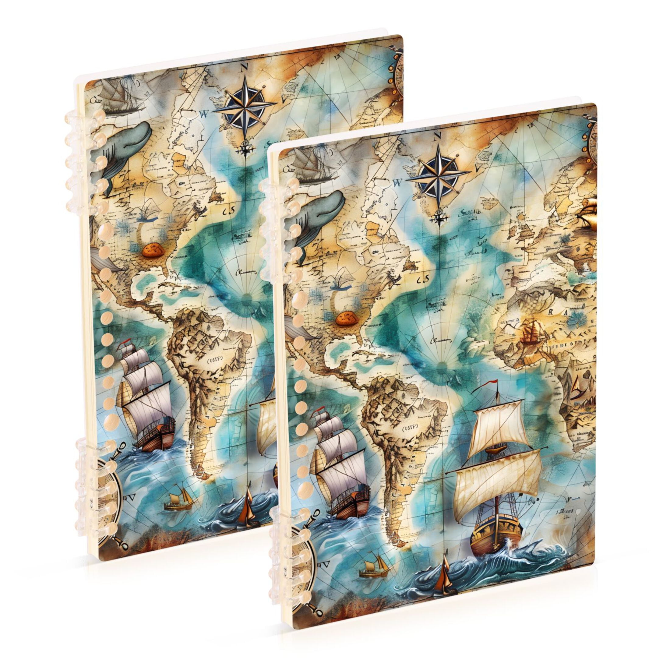 Sailing Ship Boat Map Mermaid Ring Binder Notebook Journey Note Diary ...