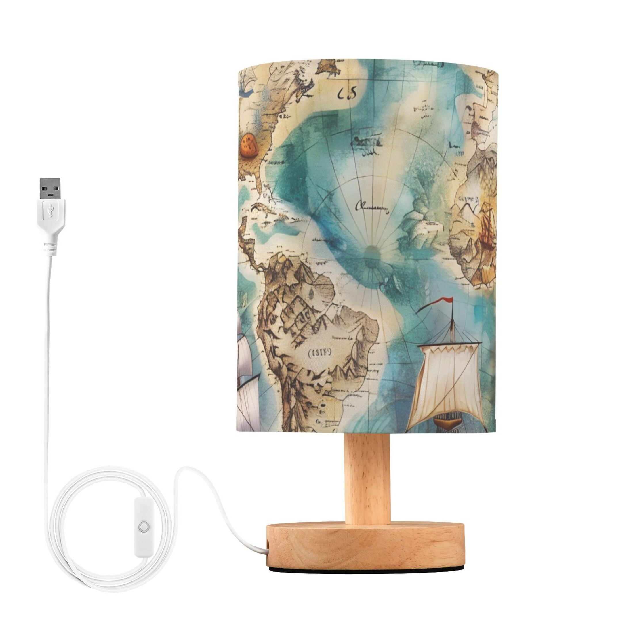 Sailing Ship Boat Map Mermaid Table Lamp USB Bedside Desk Nightstand ...