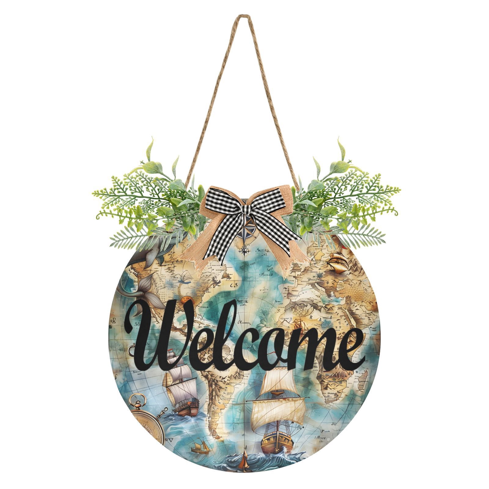 Sailing Ship Boat Map Mermaid Welcome Sign for Front Door Wreath Door ...