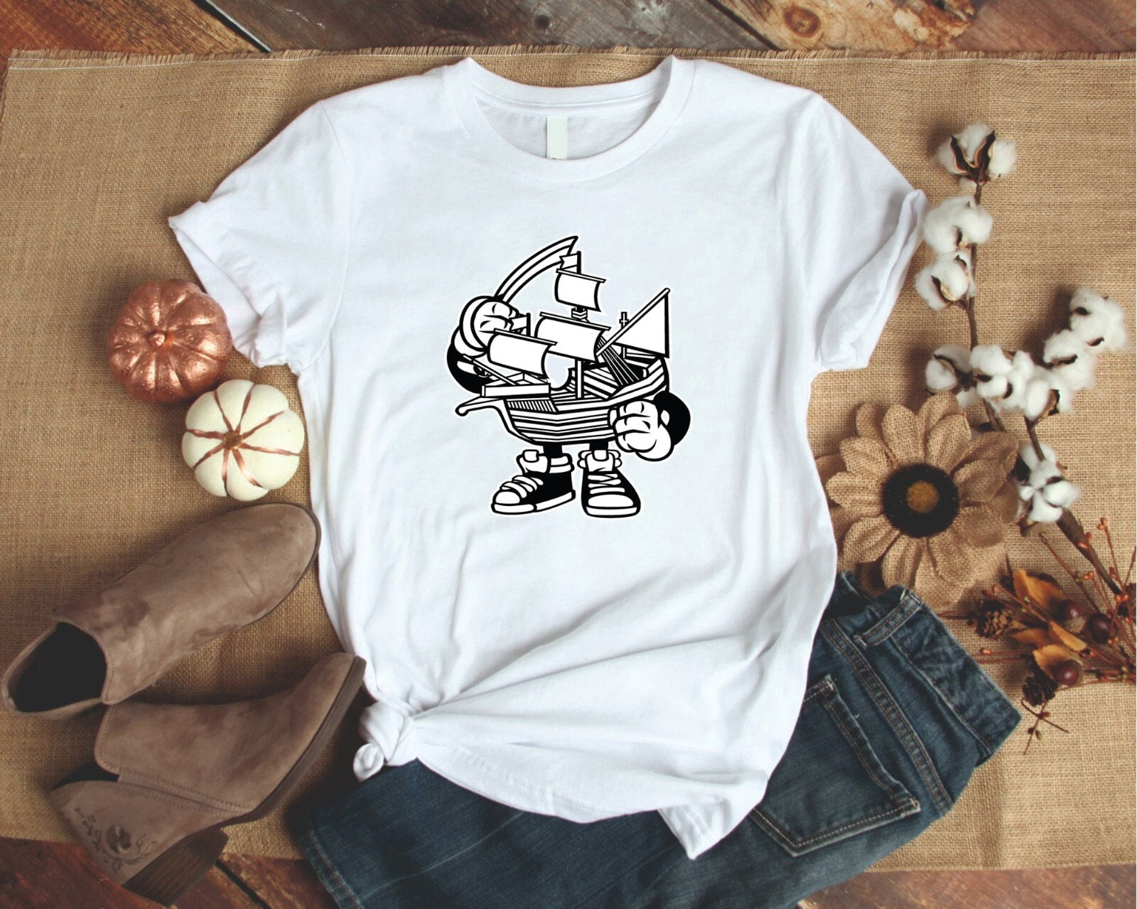 Sailing Ship Cartoon Character Unisex T-Shirt in Various Colors ...