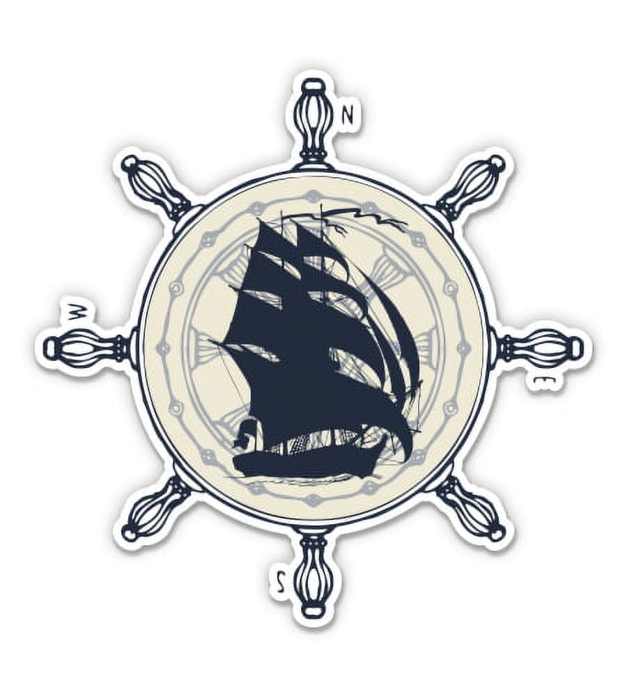 Sailing Ship Helm Compass Adventure Nautical - 12" Vinyl Sticker ...