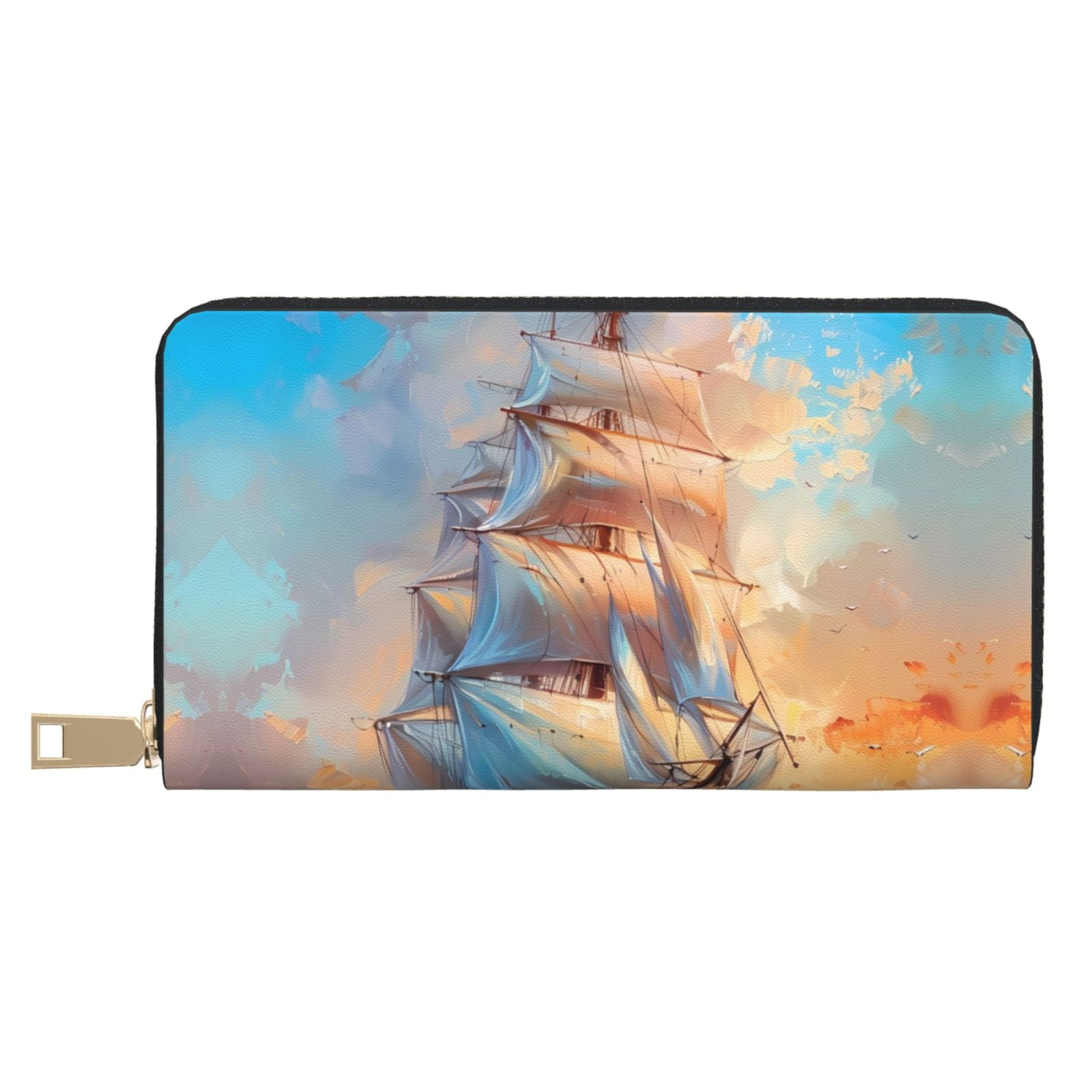 Sailing Ship Ocean Sunset Wallet Women, Leather Bifold Multi Card ...