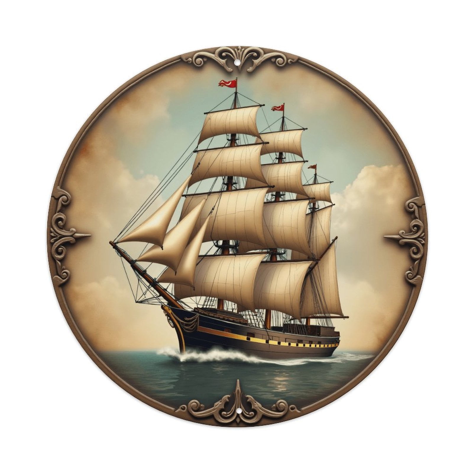 Sailing Ship Vintage Round Metal Tin Sign Nostalgic Metal Sign Home ...