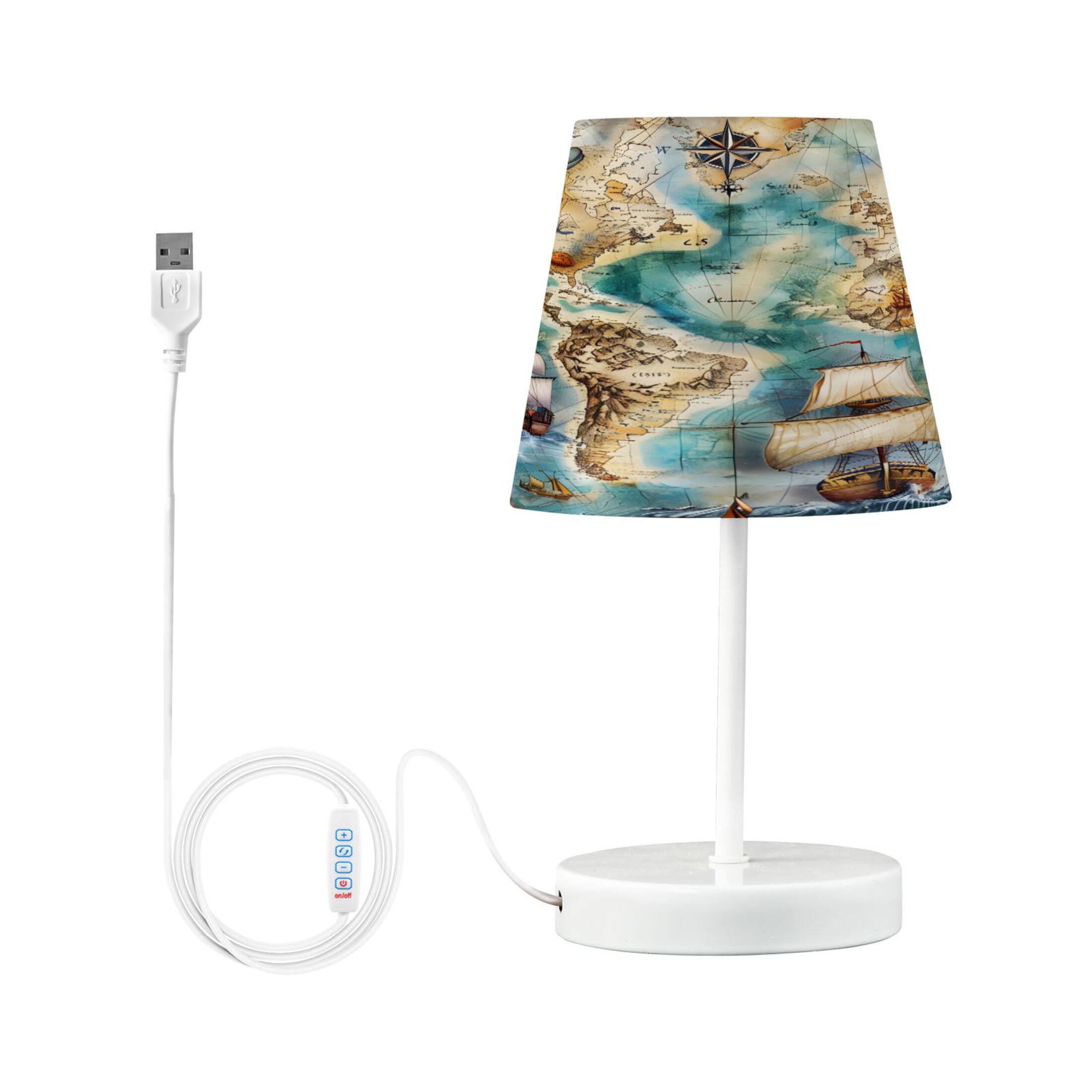 Sailing Ship and Nautical Chart Desk Lamp LED Table Nightstand Lamps ...