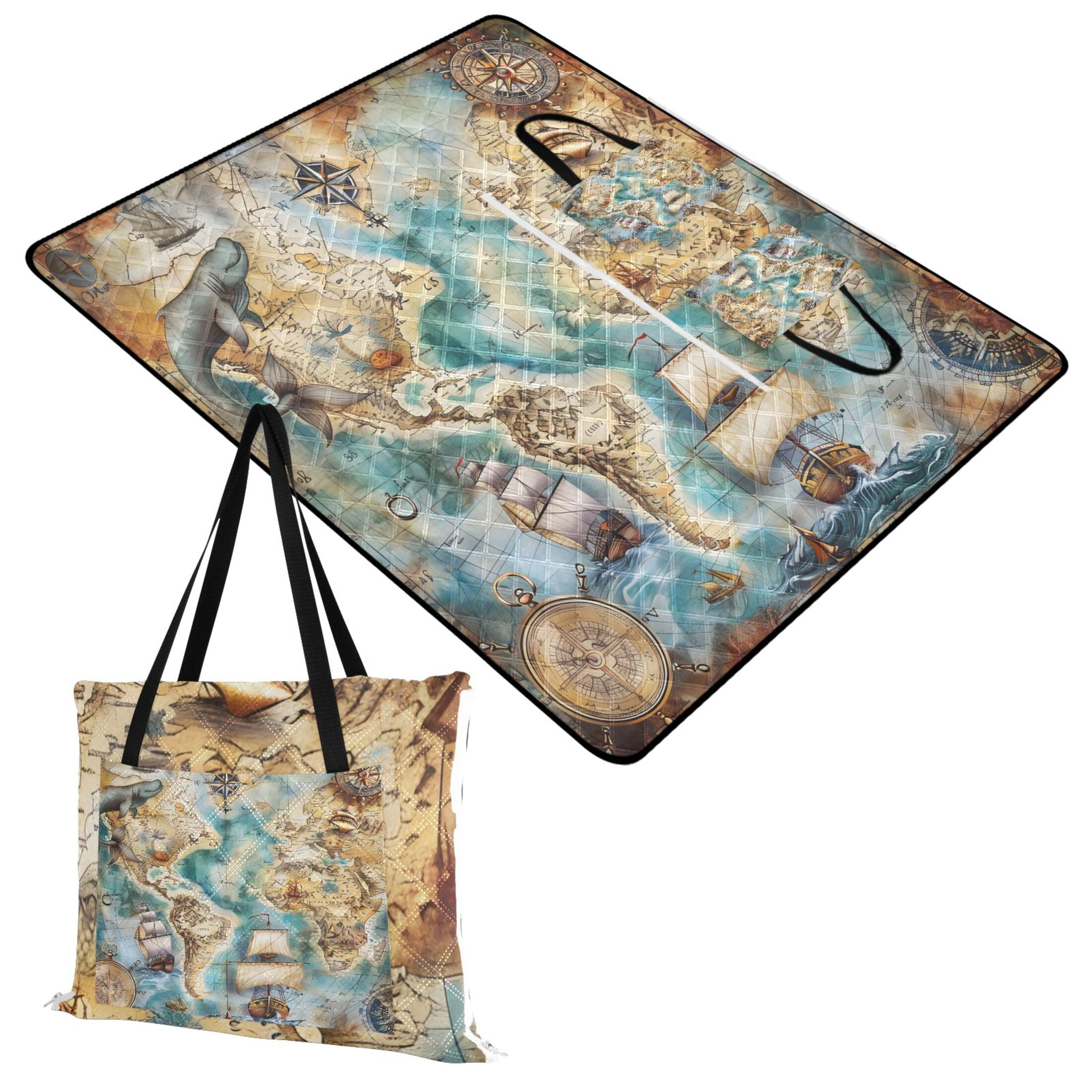 Sailing Ship and Nautical Chart Extra Large Picnic Beach Blanket ...
