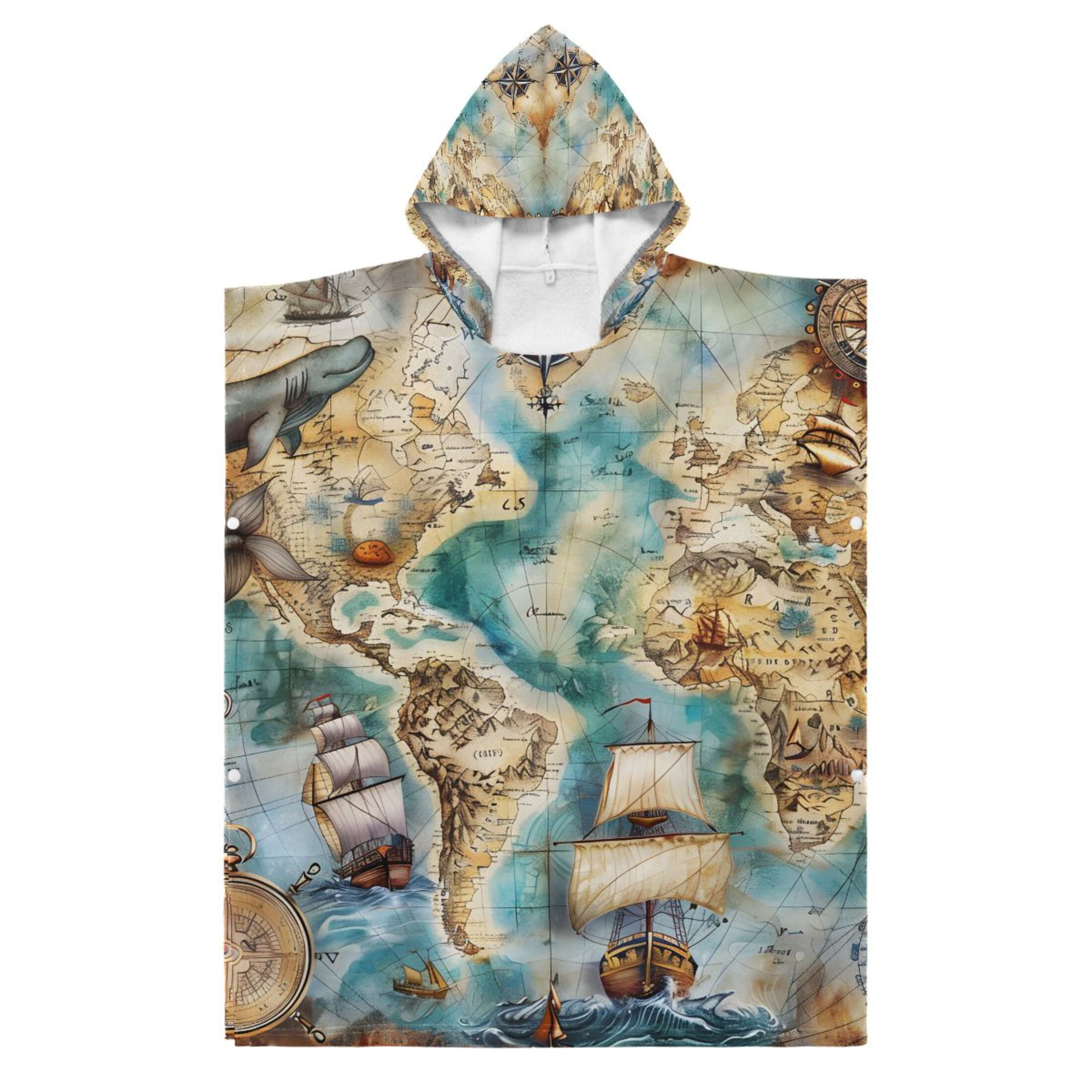 Sailing Ship and Nautical Chart Kid Hooded Beach Towel 35.4x27.5 inch ...