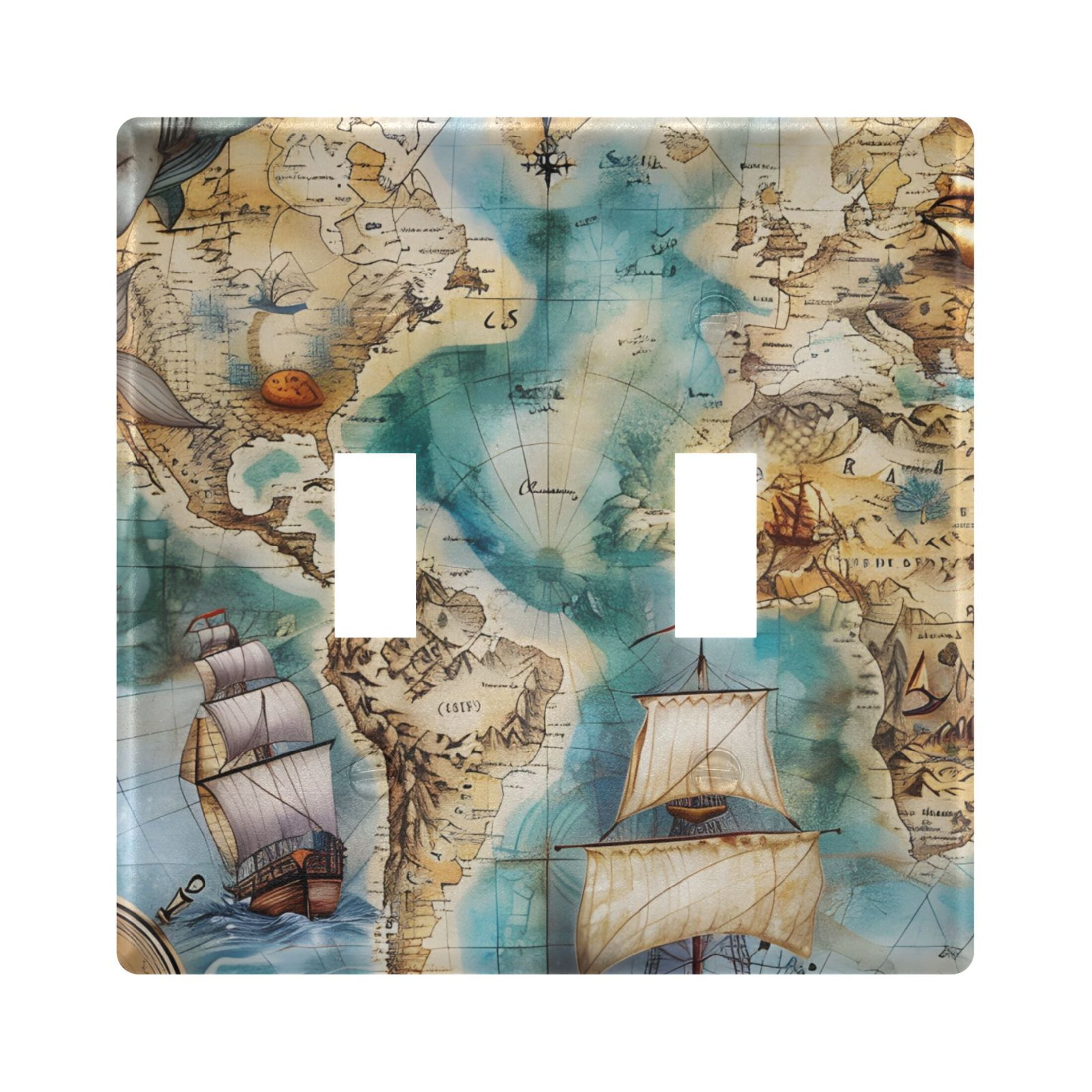 Sailing Ship and Nautical Chart Light Switch Plate Covers 2 Gang Wall ...