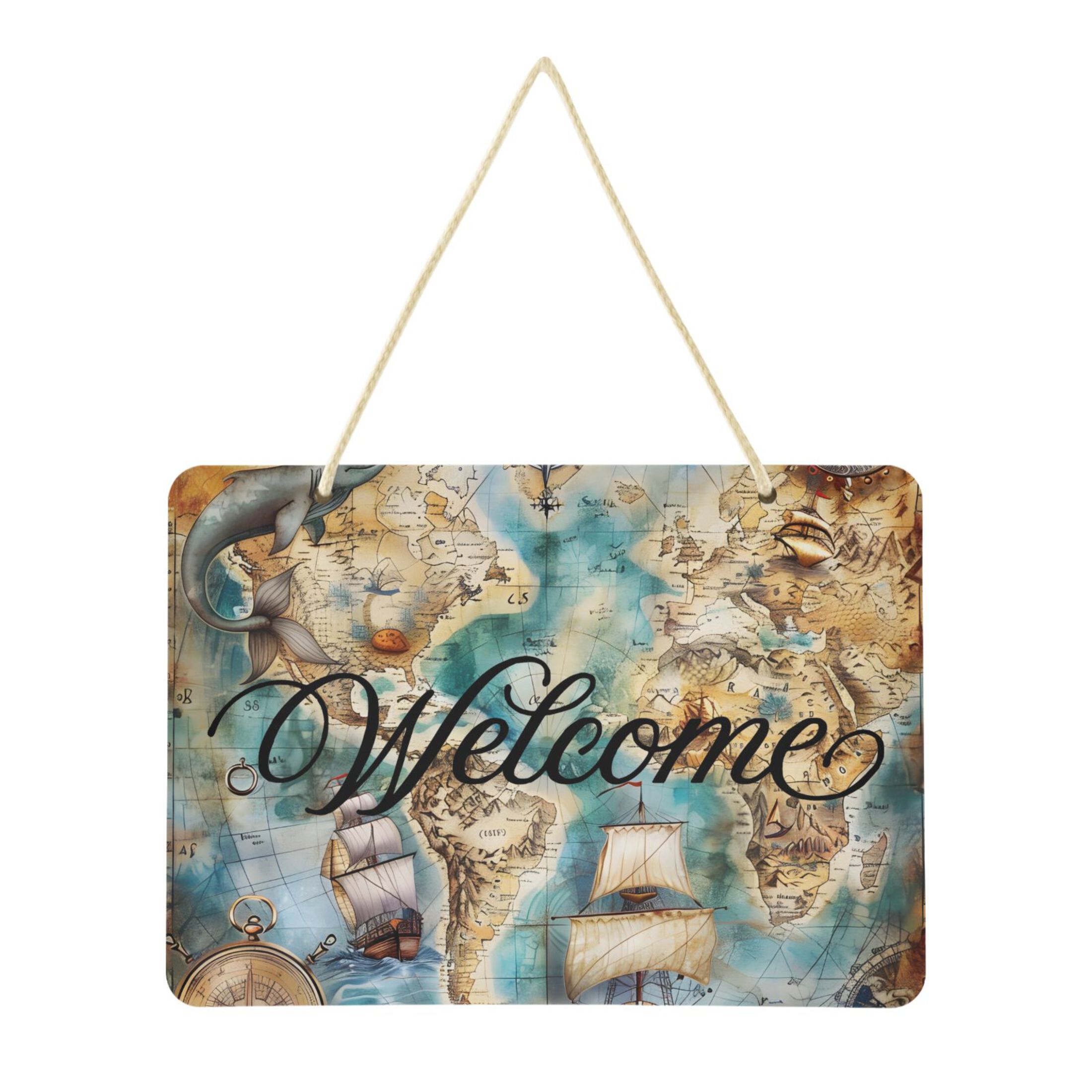 Sailing Ship and Nautical Chart Welcome Sign Front Door PVC 14x10 inch ...