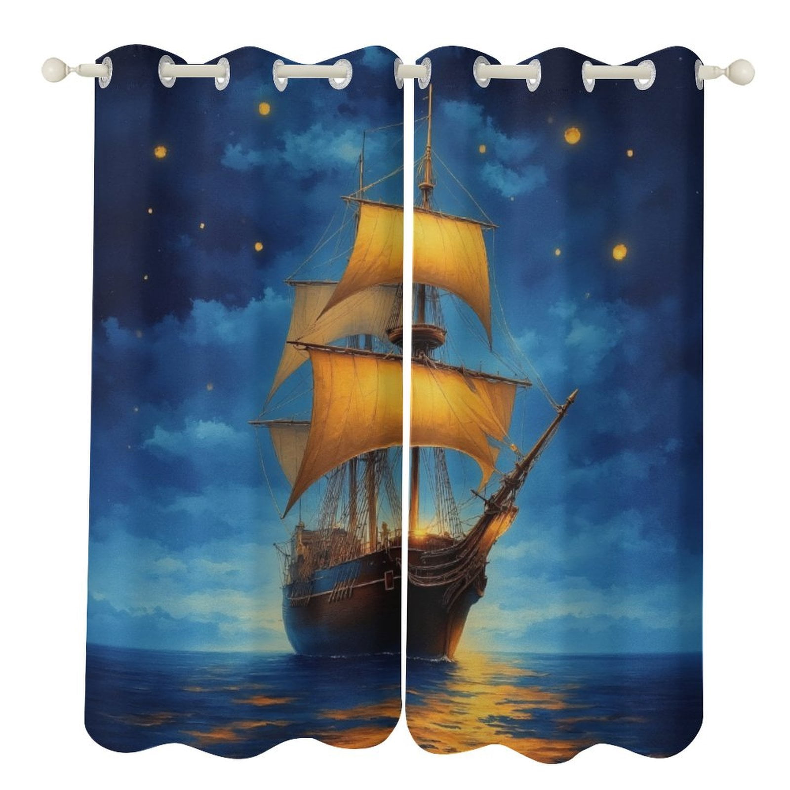 Sailing Ship at Night Blackout Window Curtains for Bedroom Living Room ...