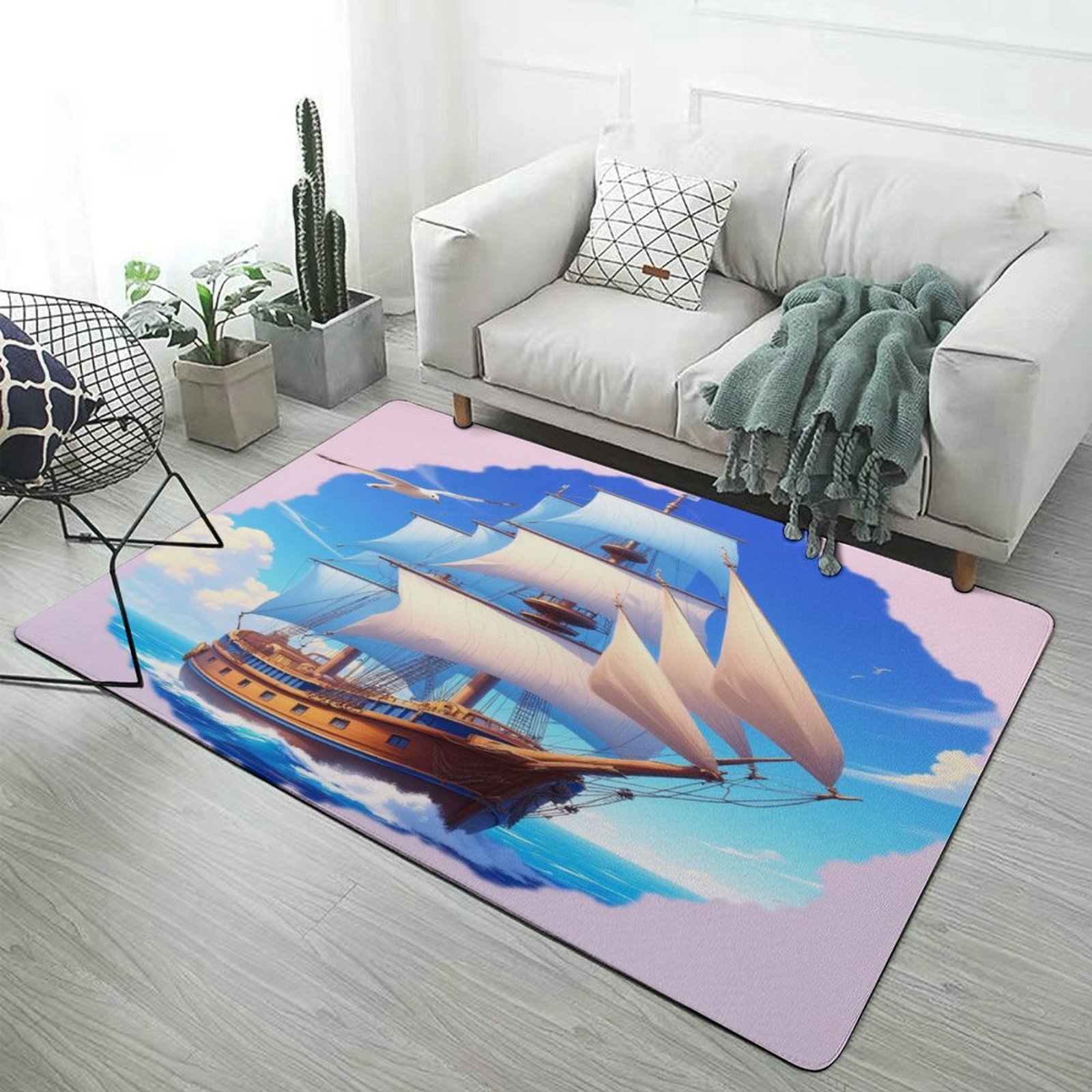 Sailing Ship at Sea Carpet Style Living Room Bedroom Rug Soft Carpet ...
