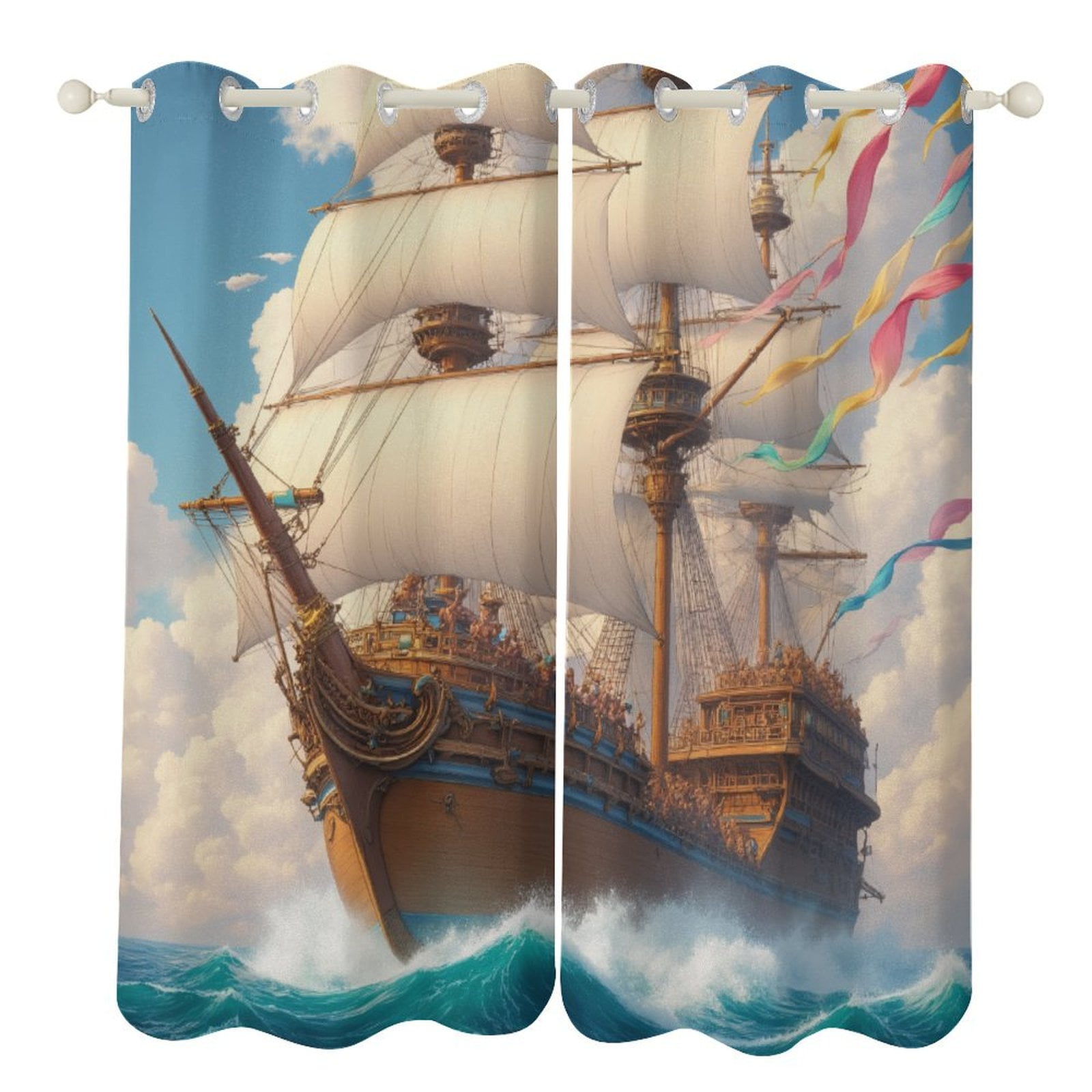 Sailing Ship in Stormy Seas 2 Panels Curtains for Bedroom Living Room ...