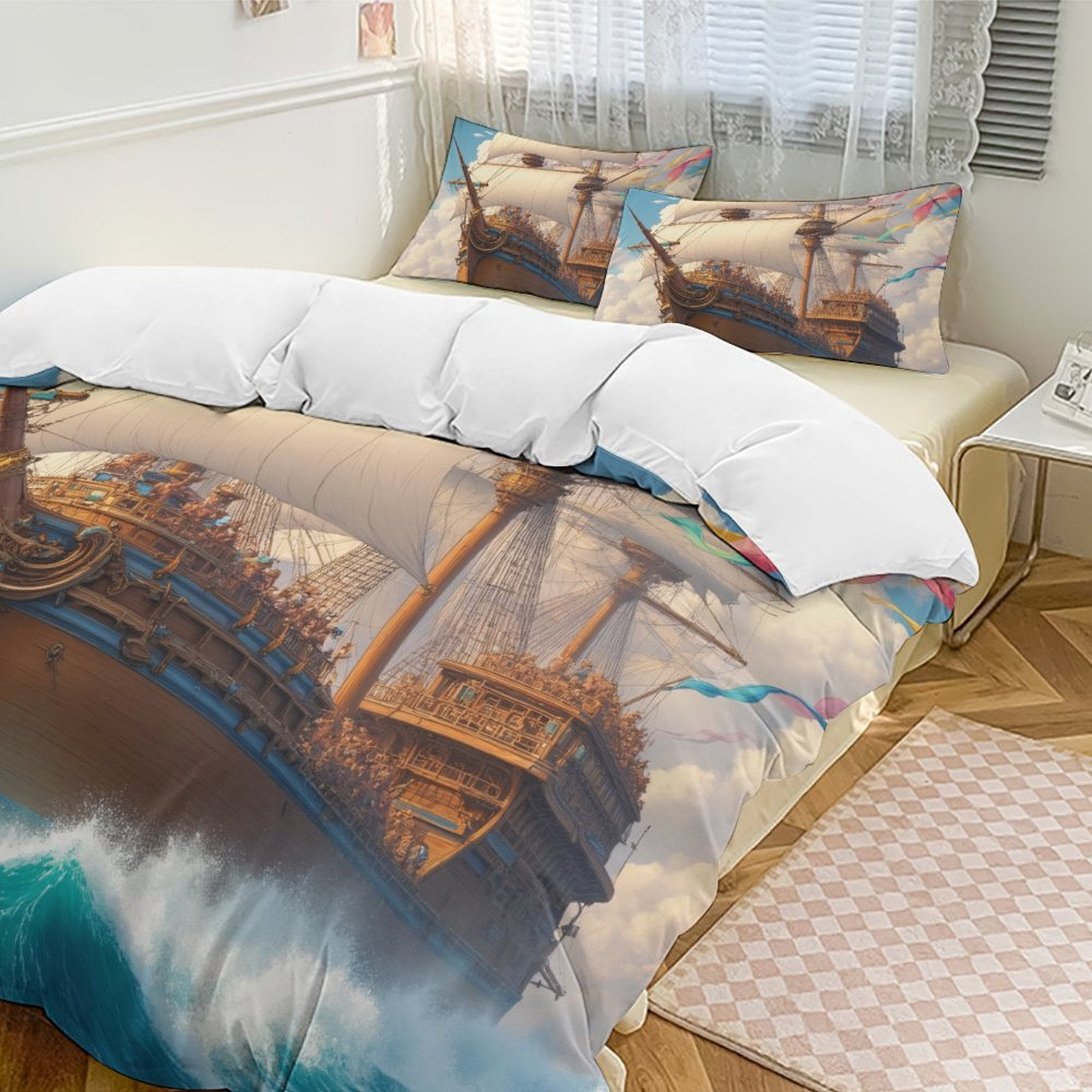 Sailing Ship in Stormy Seas 3D Duvet Cover Set Quilt Cover Theme of Kid ...