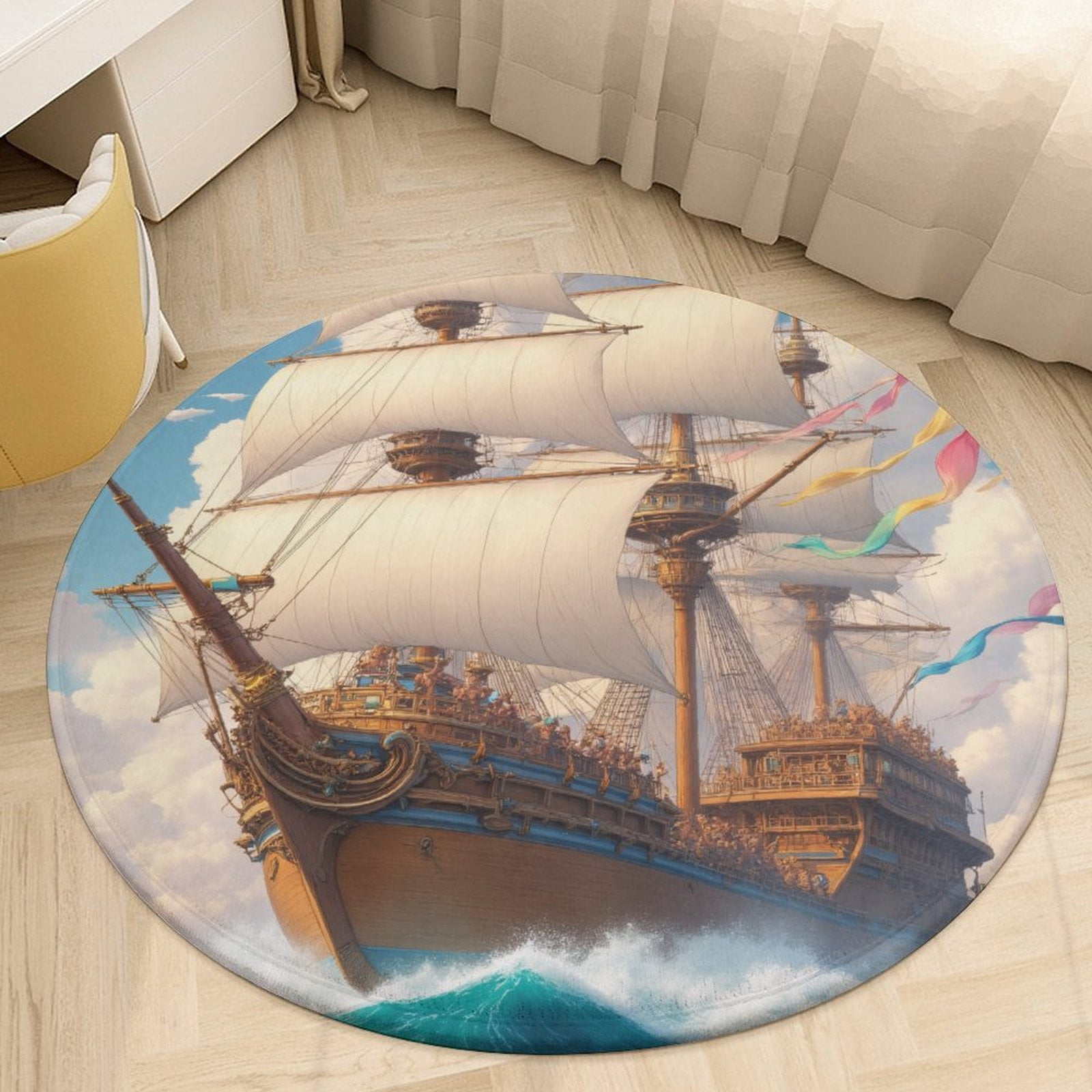 Sailing Ship in Stormy Seas Round Area Rugs for Bedroom Living Room ...