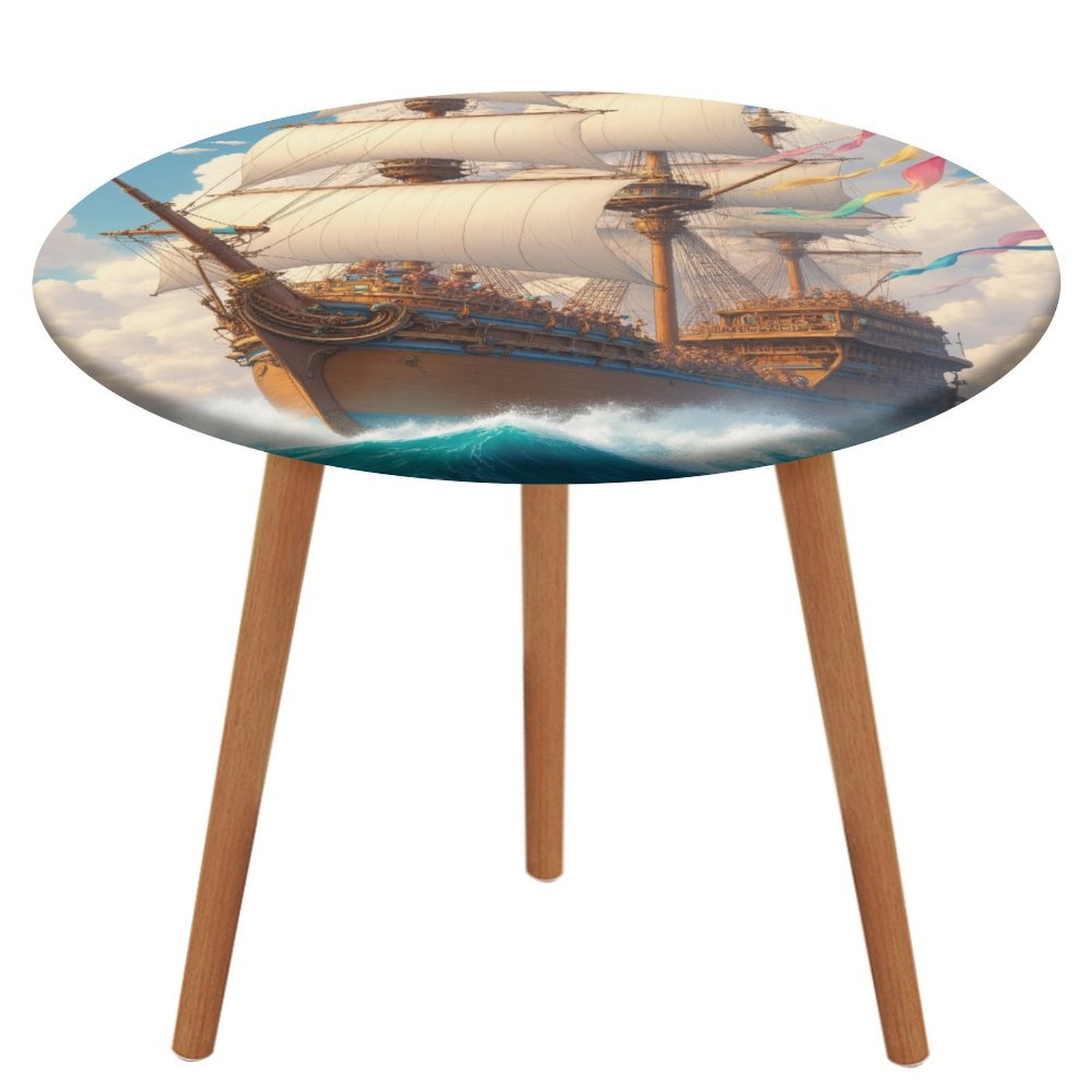 Sailing Ship in Stormy Seas Tablecloth Round Elastic Fitted Waterproof ...