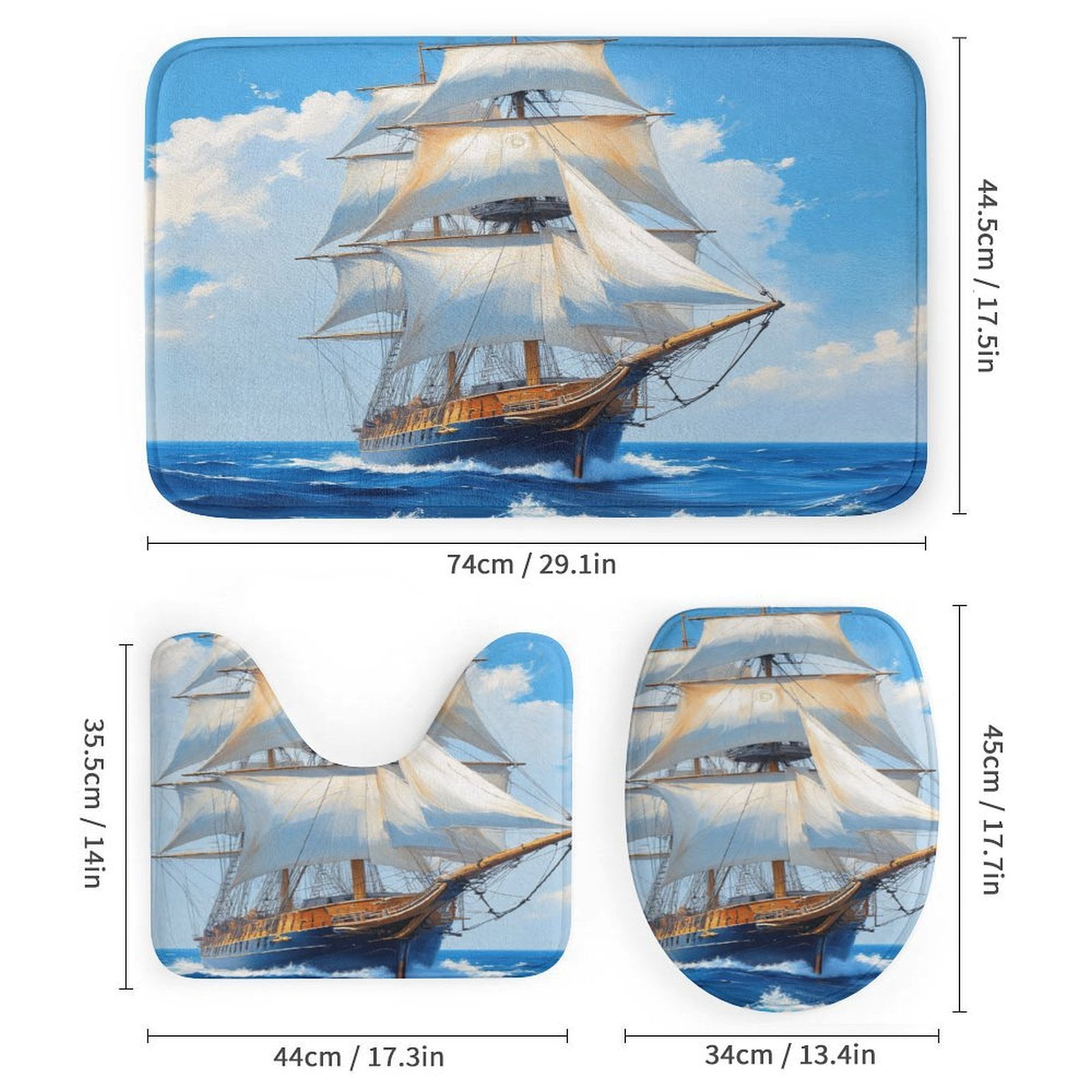 Sailing Ship on Ocean Waves Bathroom Mats Sets 3 Piece, Bath Mat Earth ...