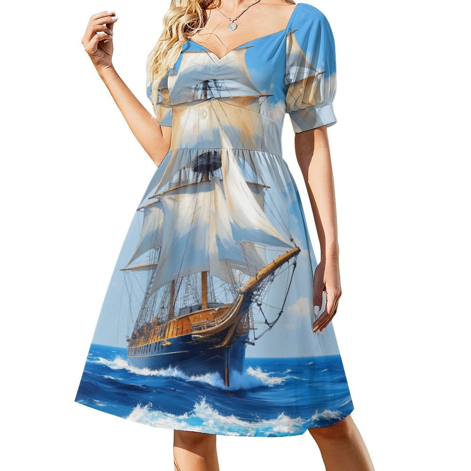 Sailing Ship on Ocean Waves Summer Women's Dress 2025 Elegant Dresses ...