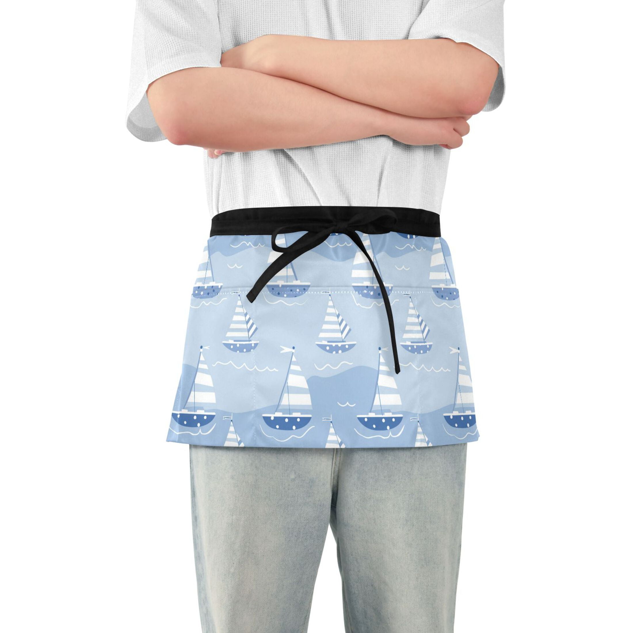 Sailing Ship on Sea Server Apron with 3 Pockets Waterproof Waitress ...