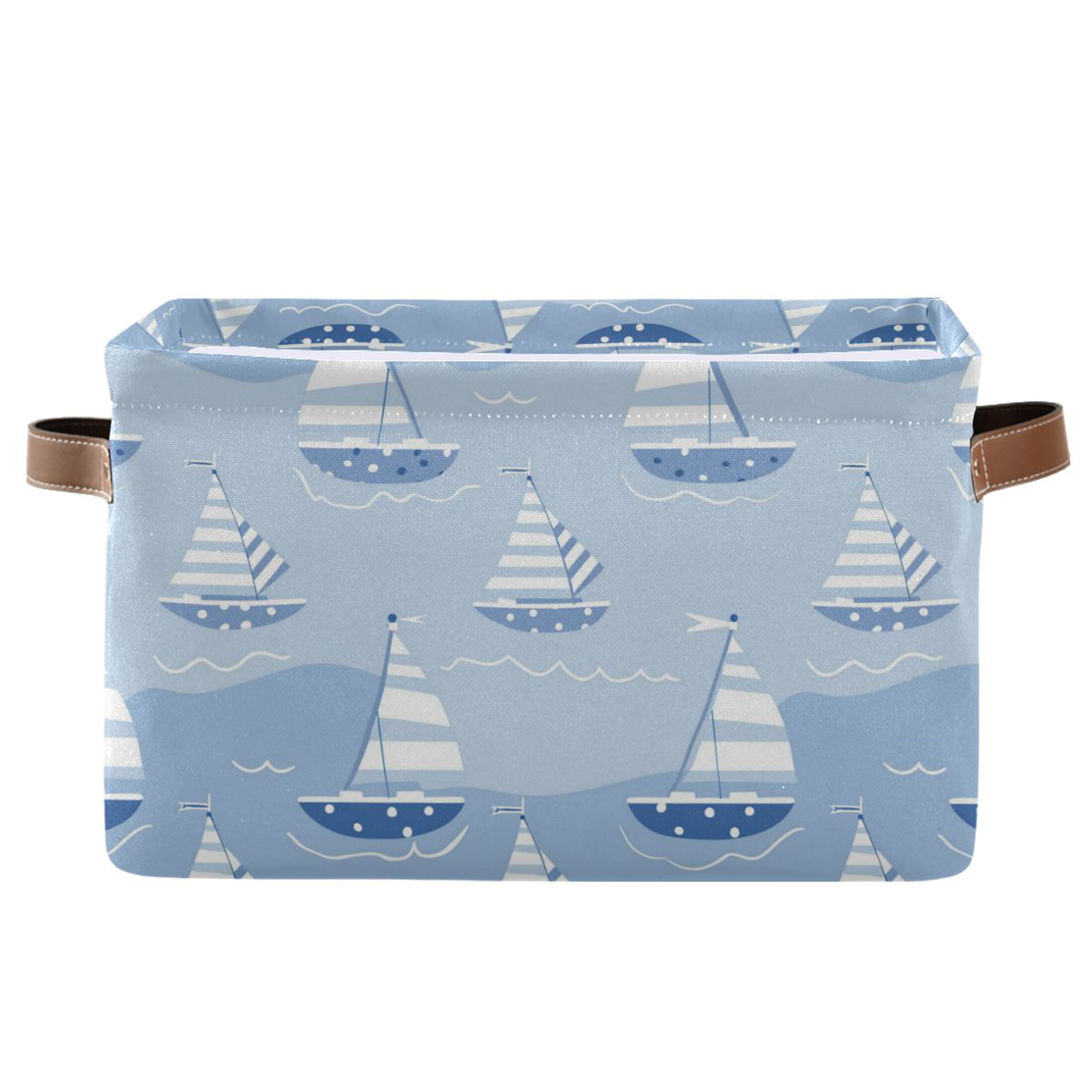 Sailing Ship on Sea Storage Bins with Handle Fabric Organizer Basket ...