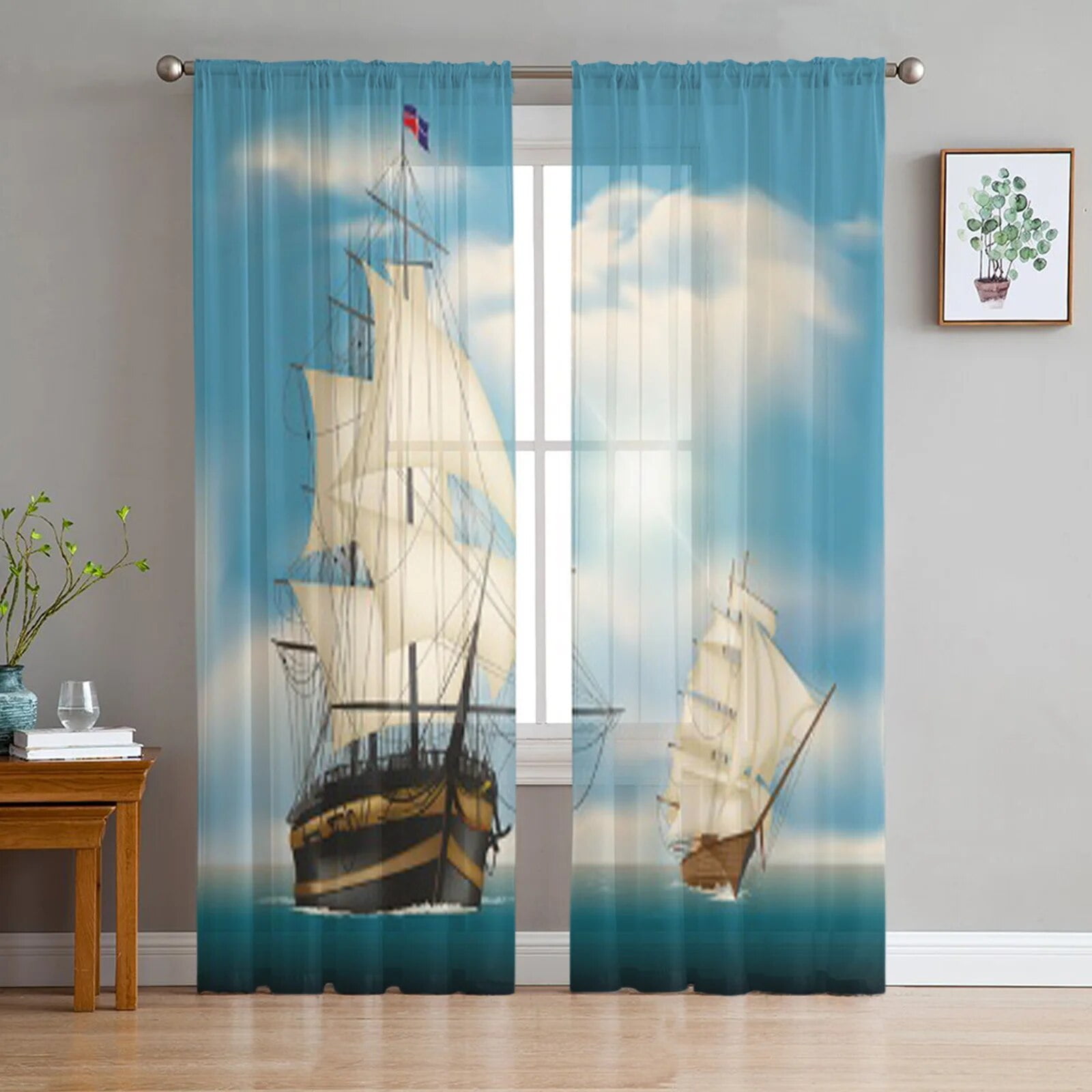 Sailing Ships In Sea Sheer Curtains For Living Room Kids Bedroom Tulle ...