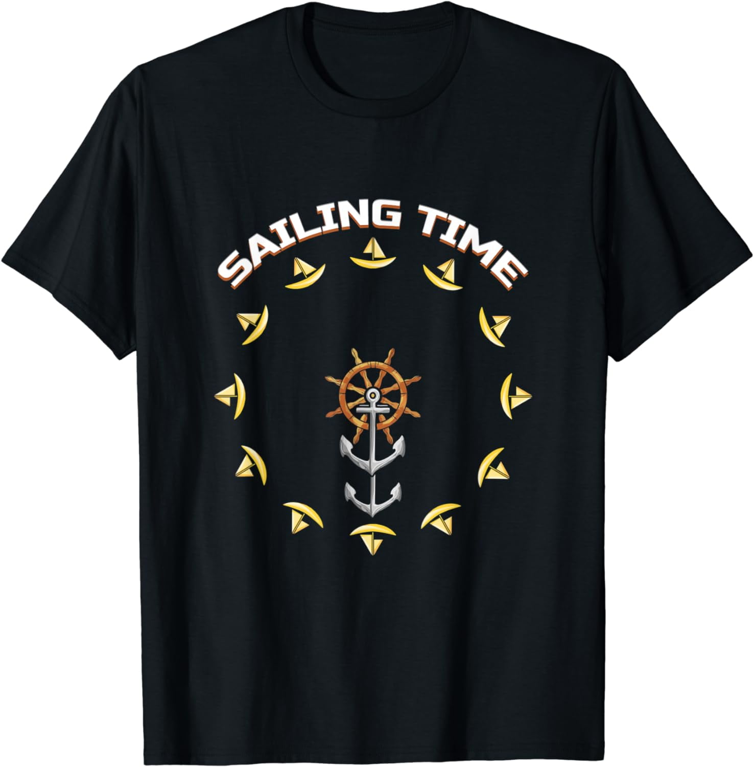 Sailing Time Sailor Design Sail Boat Captain Skipper Anchor T-Shirt ...