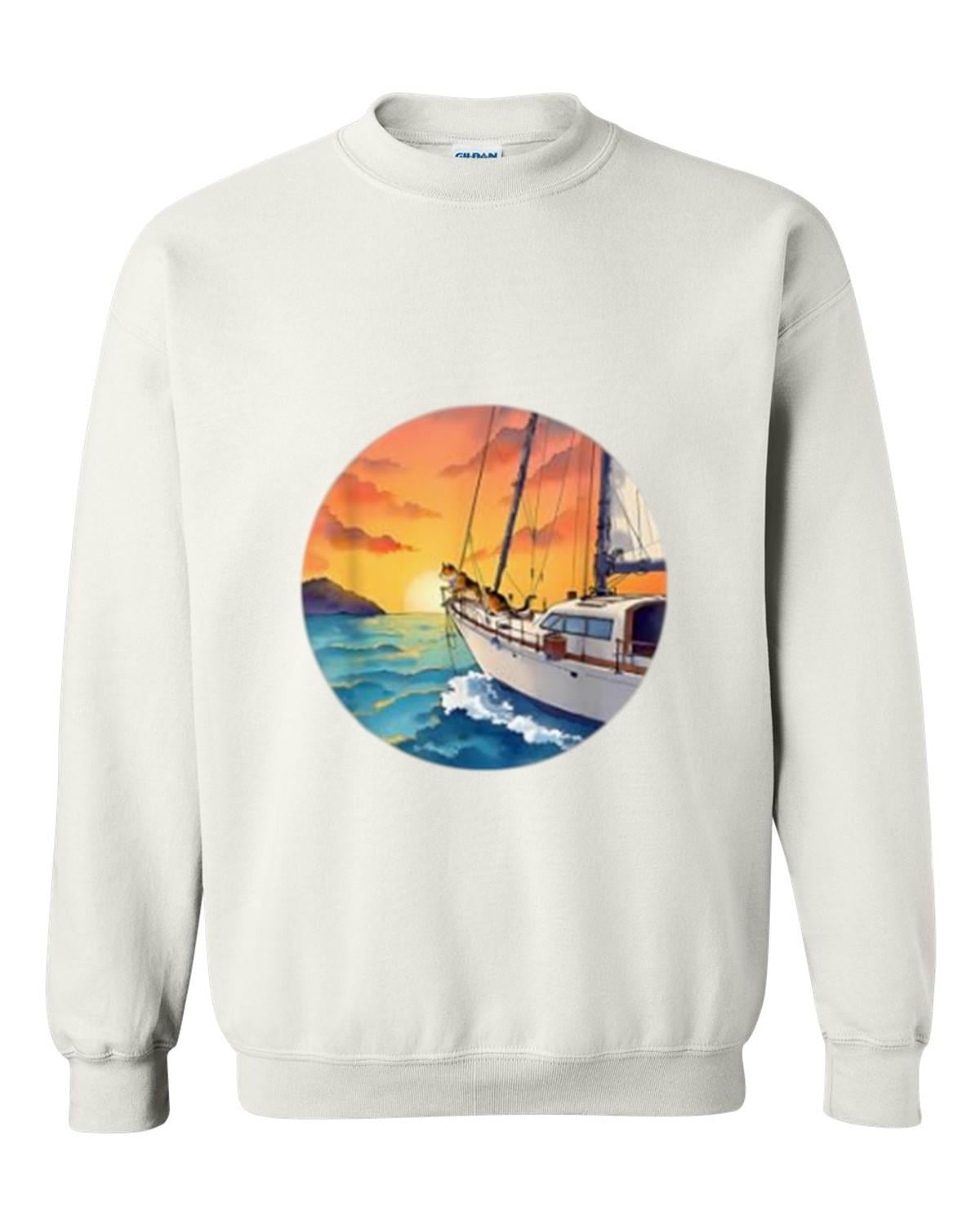 Sailing With Phoenix Retro Nautical Boat Graphic Ocean Sunset Vacation Sweatshirt, for men ...