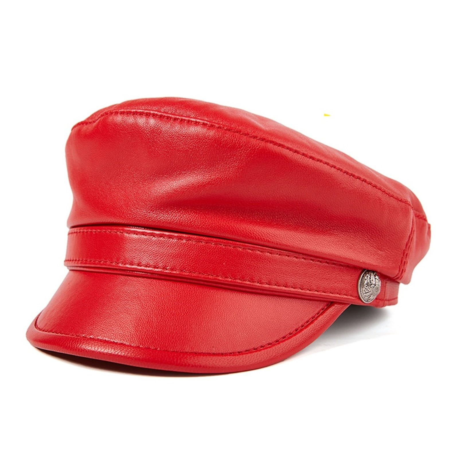 Sailor Cap Milit-ary Women Red Genuine Leather Top Army Caps Ladies ...