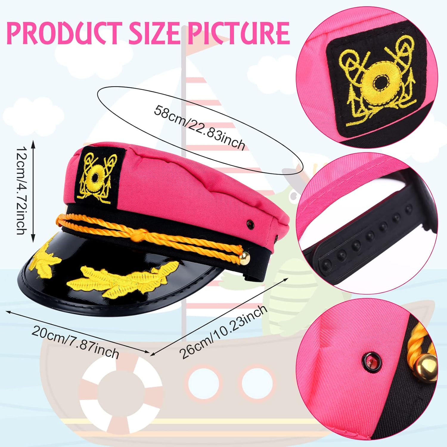 Sailor Captain Hats Golden Embroidery Boat Ship Sailor Hats Adjustable Navy - Walmart.com