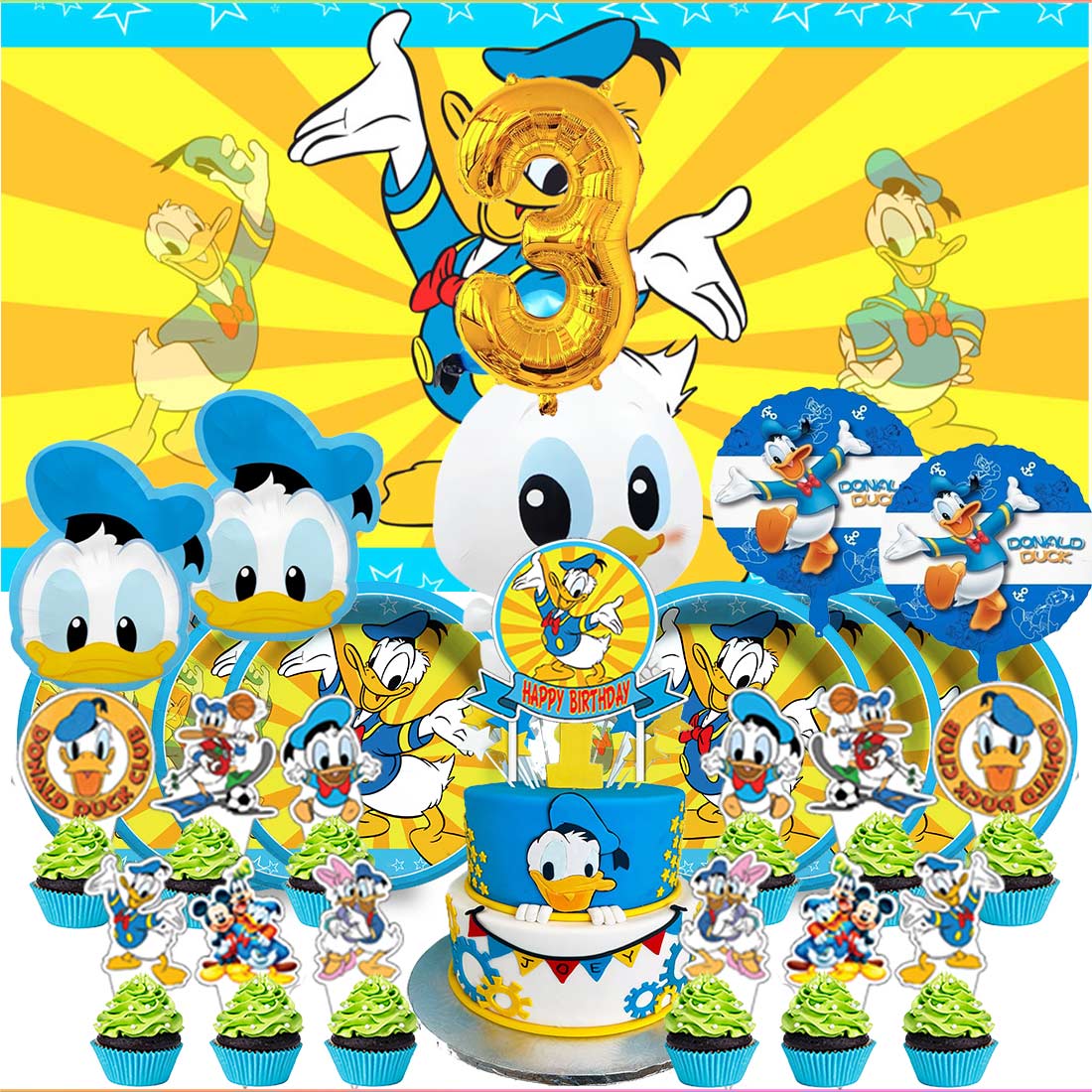 Sailor Duck Donald Duck 3rd Tableware Balloons Cake Toppers Backdrop ...